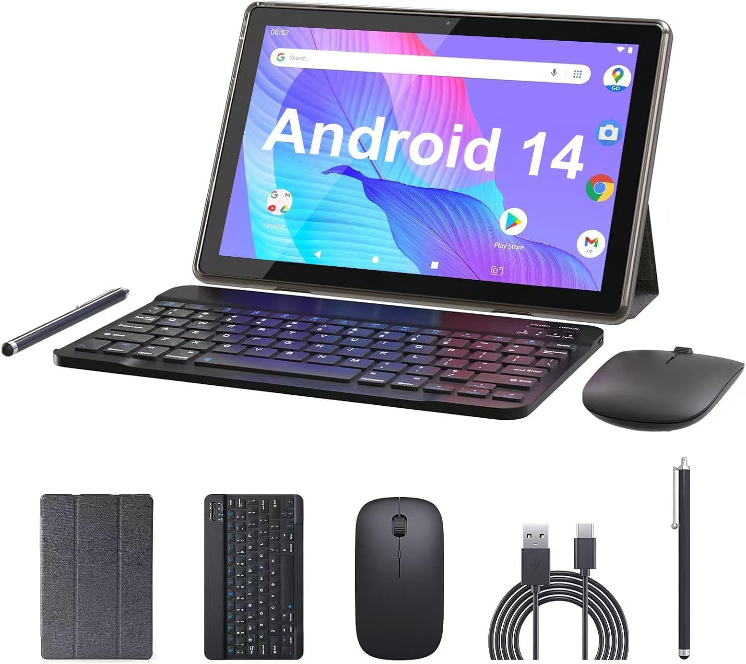 Amazon.com : Tablet 10 Inch Android 14 Tableta, 2 in 1 Tablets with ...