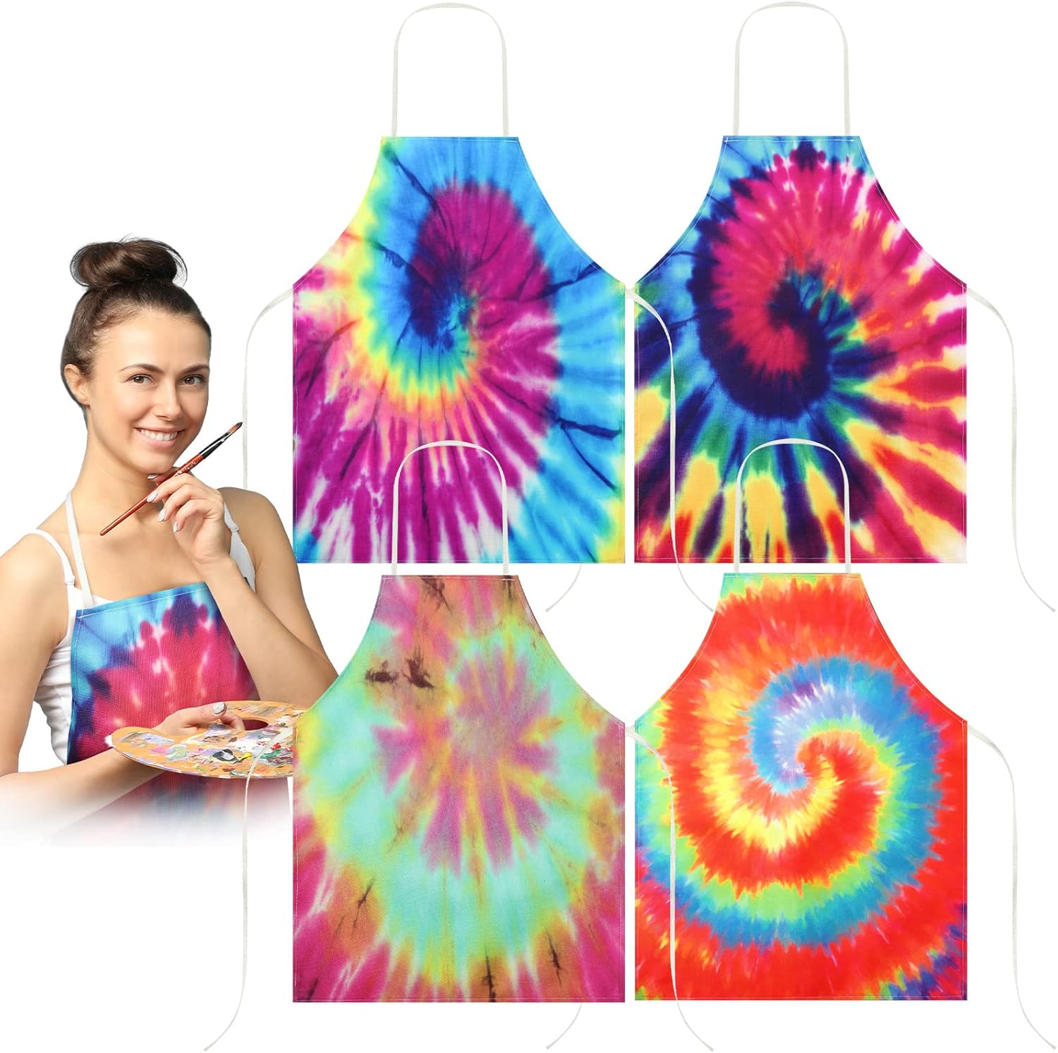 Amazon.com: Newcotte 4 Pcs Colorful Tie Dye Apron Rainbow Spiral Bib ...