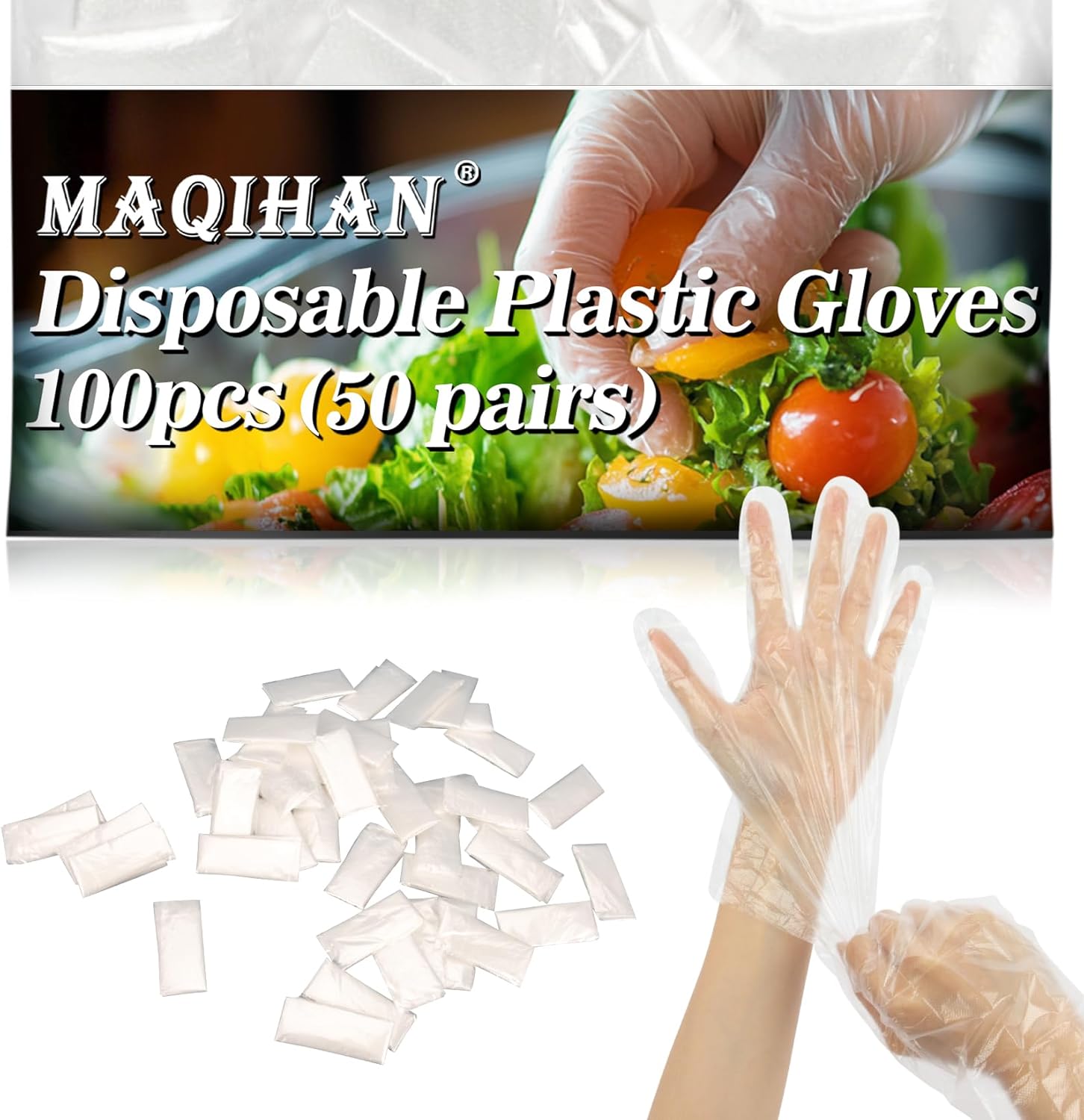100Pcs(50Pairs) Plastic Gloves Disposable - Plastic Food Safe Handling ...