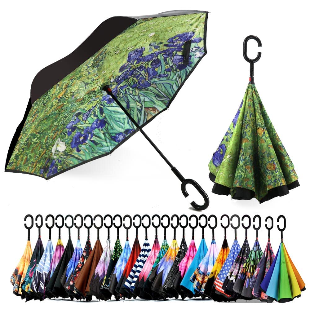 SIEPASA 40/49/56/62 Inch Inverted Reverse Upside Down Umbrella, Extra Large Double Canopy Vented ...