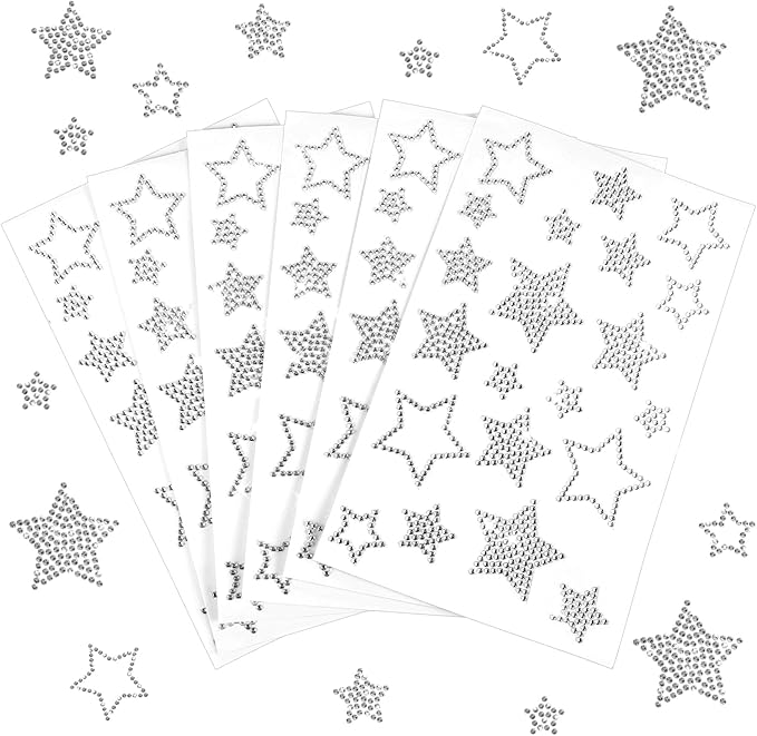 Amazon.com - 6 Sheets Glitter Silver Stars Stickers, Star Rhinestone ...