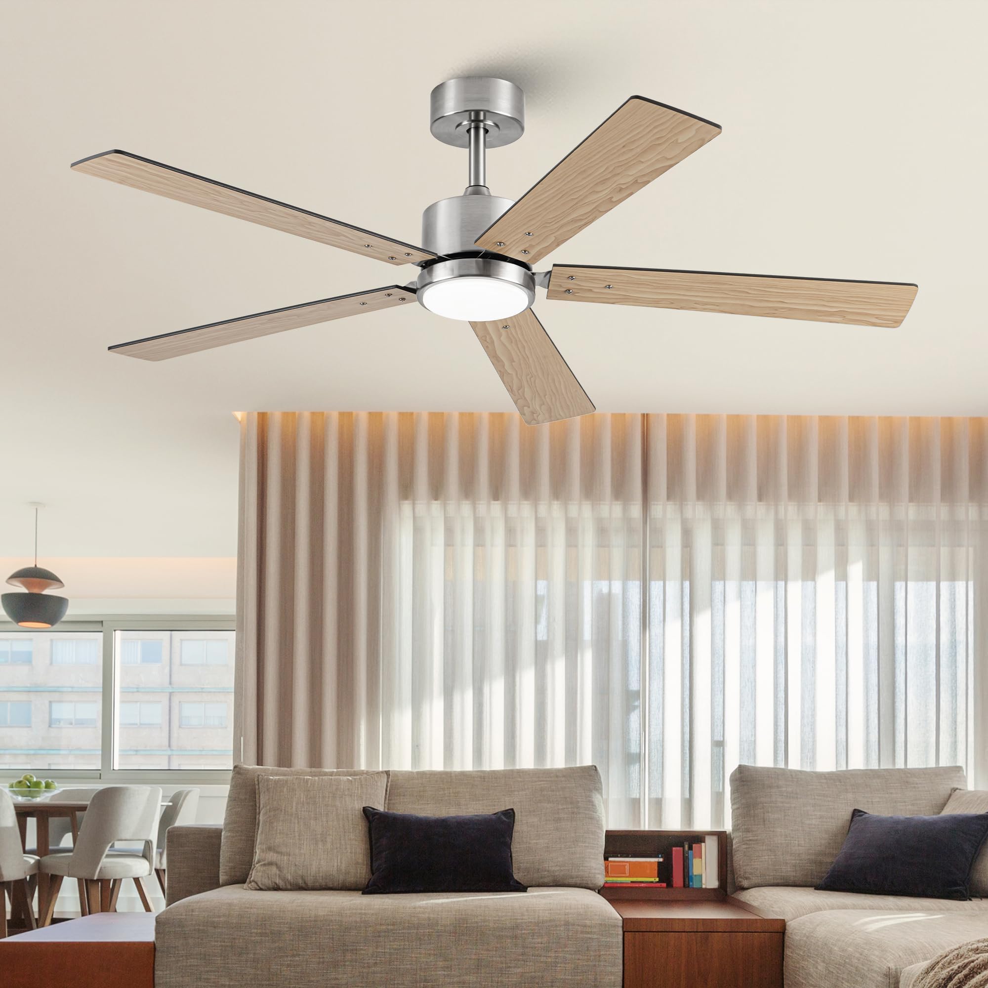 BOOMJOY Ceiling Fan, 52 Inch Modern White with LED Light, Indoor ...