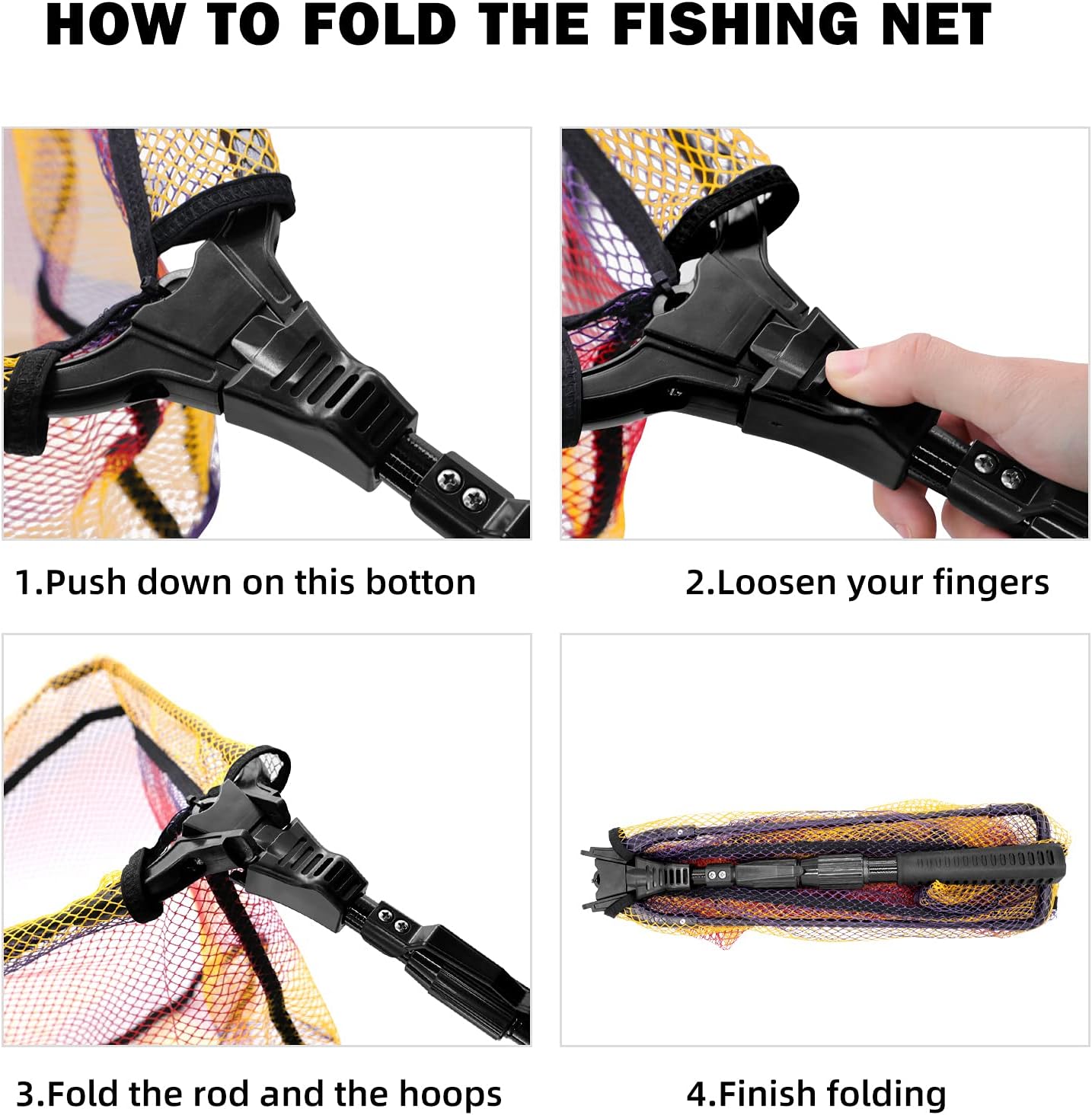 KOMCLUB Telescoping Fishing Net, Foldable Pole Handle Fish Landing Net ...