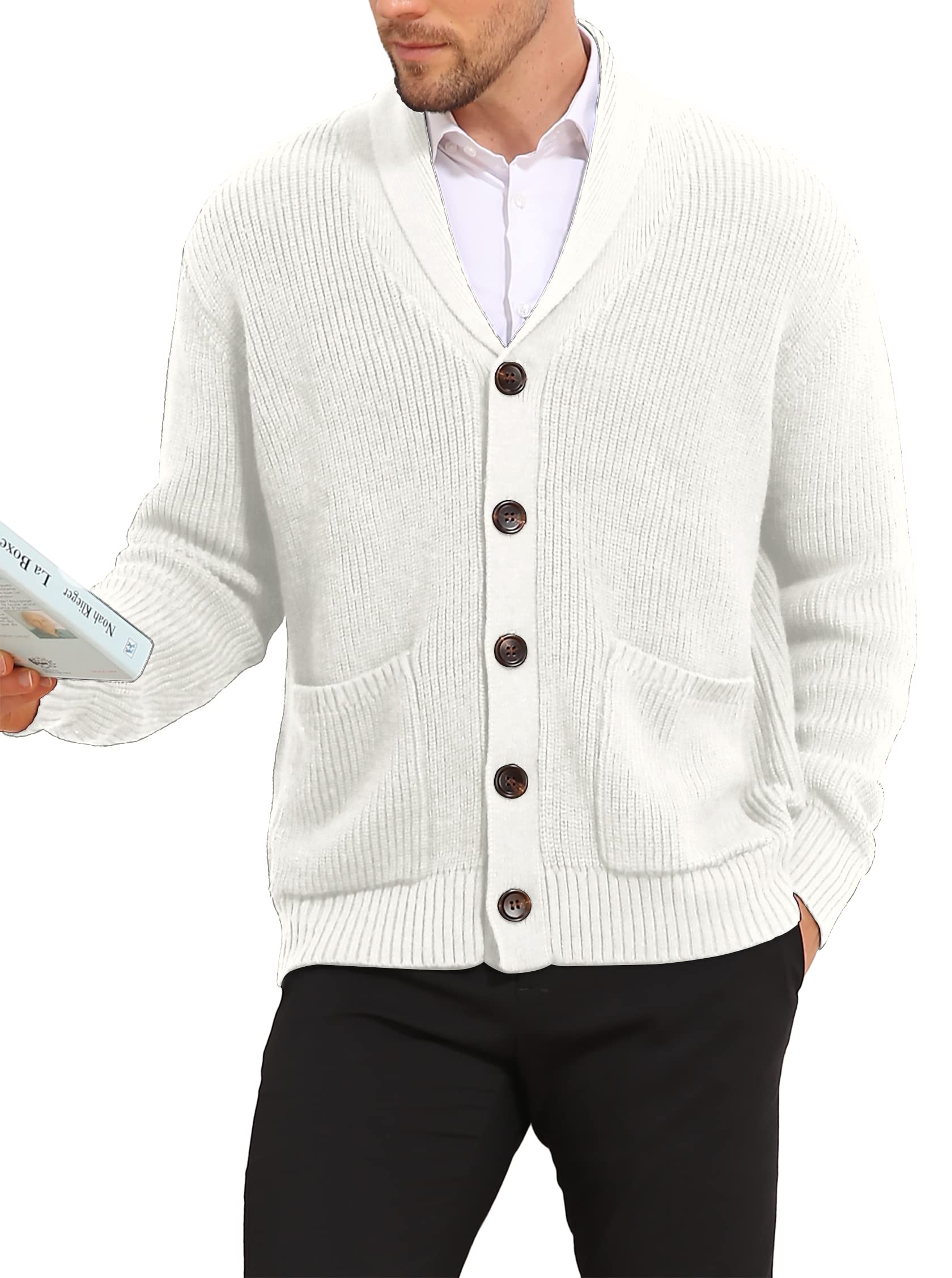 NITAGUT Mens Cardigan Sweater Casual Soft Shawl Collar Cardigan Stylish ...