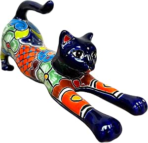 Amazon.com: Talavera Cat Stretching Cute Mexican Pottery Kitty ...