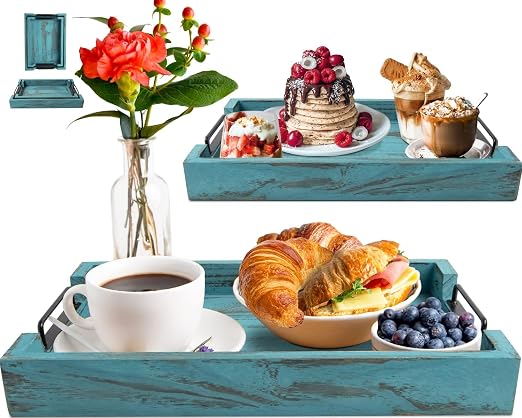 Amazon.com: Comfify Rustic Wooden Serving Trays with Handle - Set of 2 ...