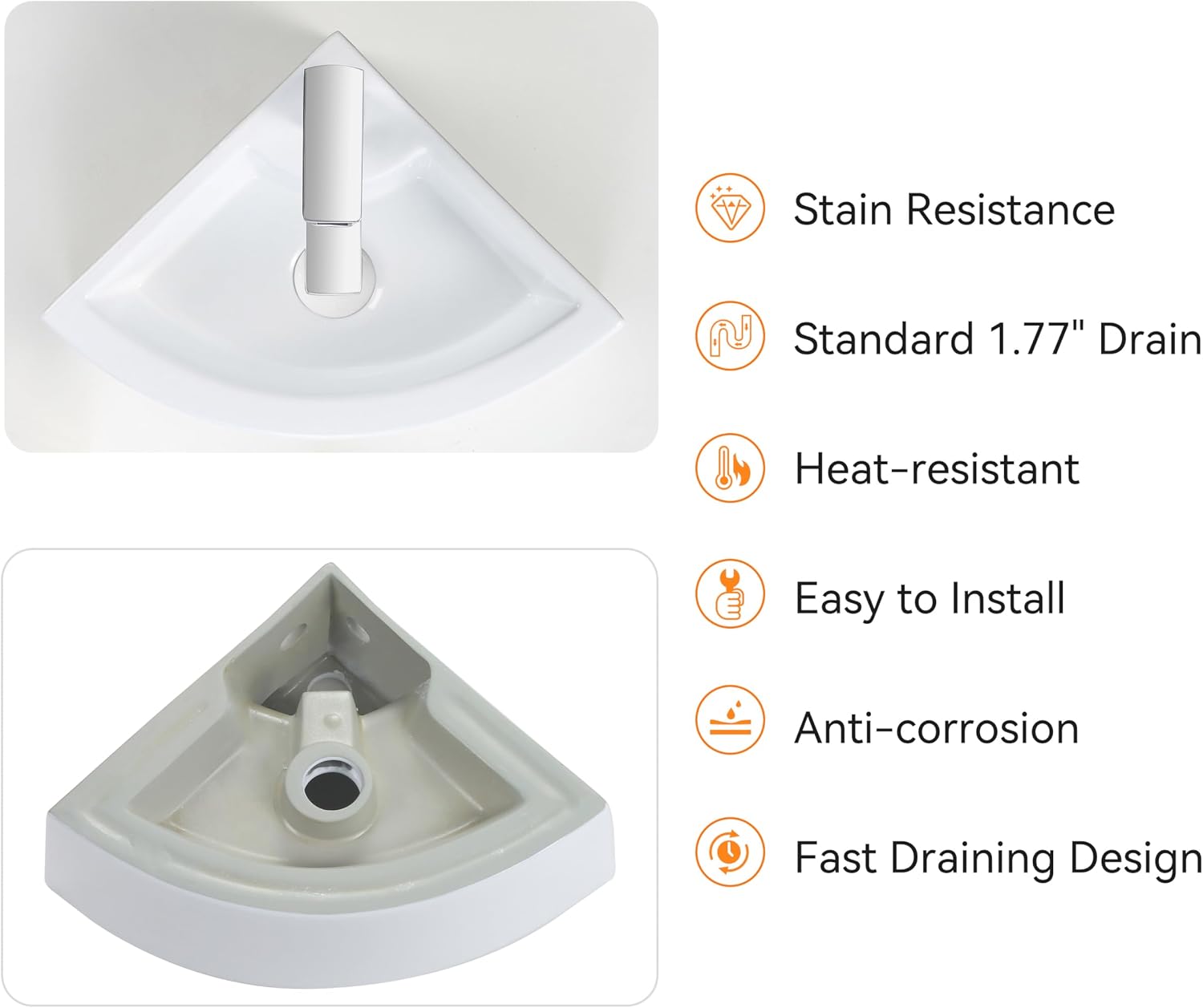 HOROW Corner Bathroom Sink, 18x 13 White Porcelain Wall Mount Corner ...