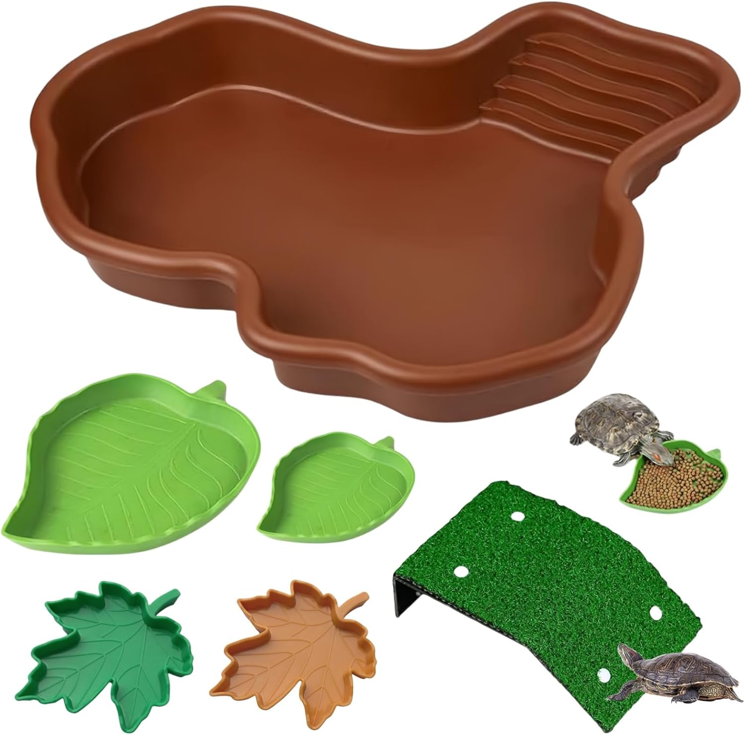 Amazon.com : 6PCS Tortoise Food and Water Bowl Set with Ramp, Leaf ...