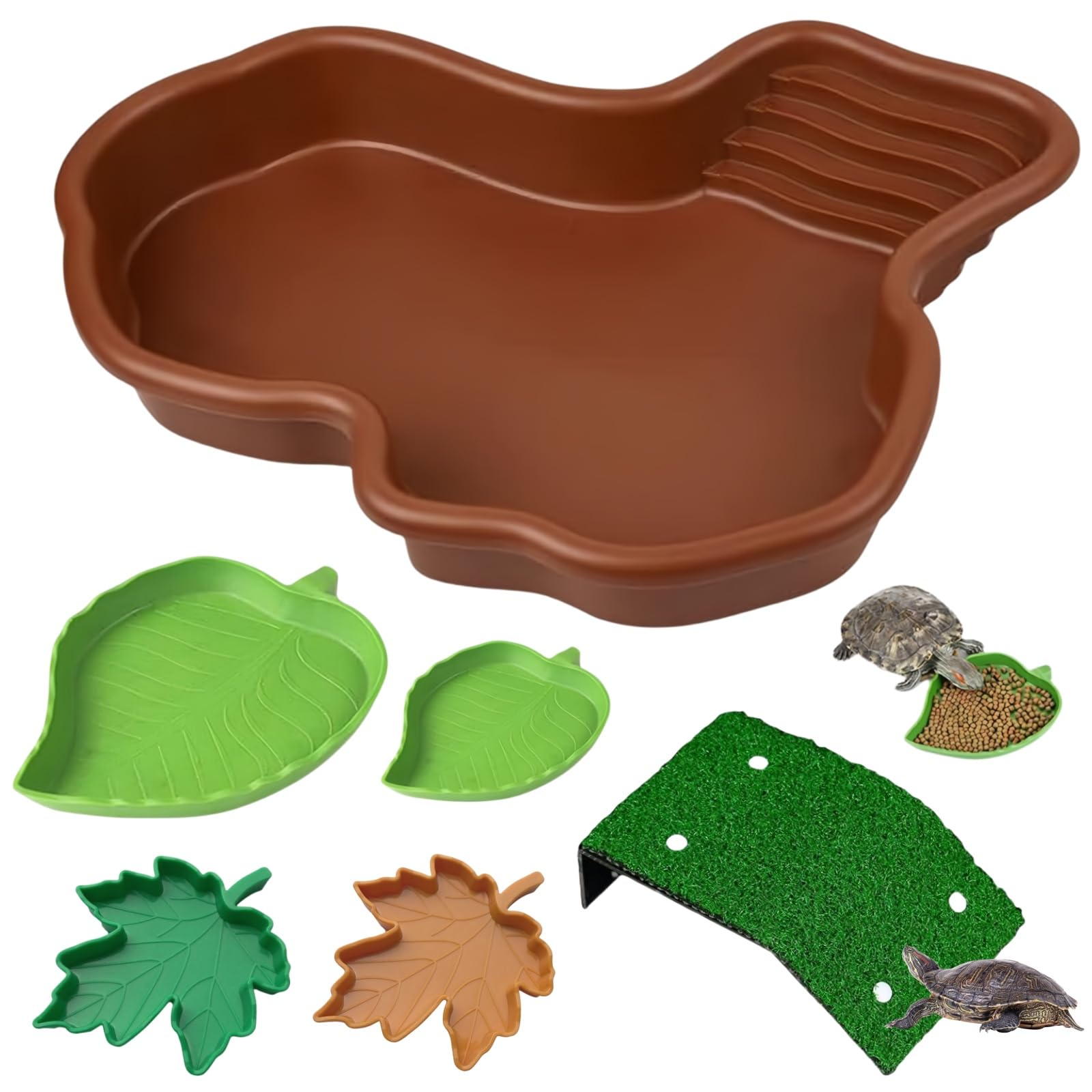 Amazon.com : 6PCS Tortoise Food and Water Bowl Set with Ramp, Leaf ...