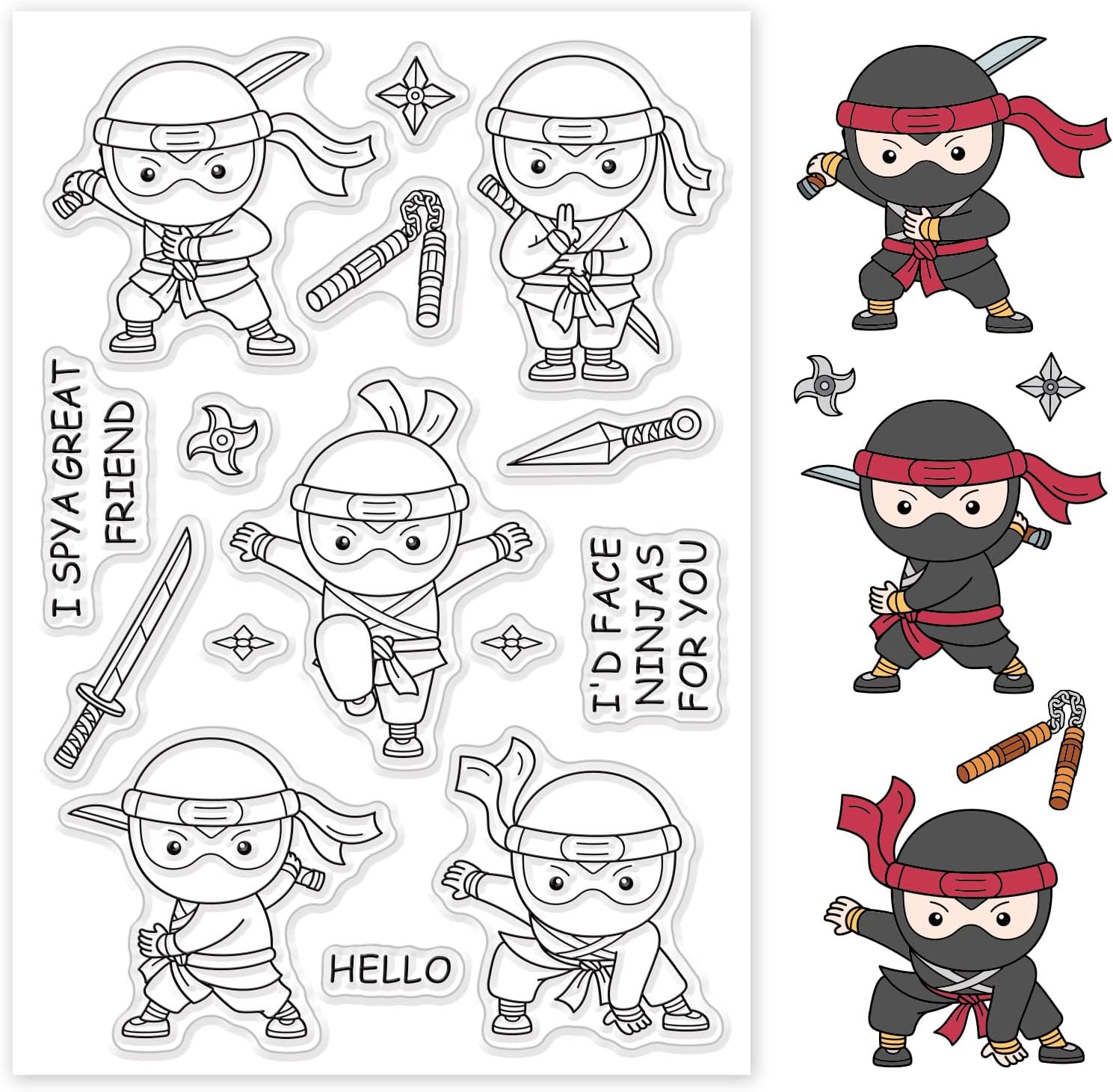 Amazon.com: PH PandaHall Cute Ninja Clear Stamps, Transparent PVC ...