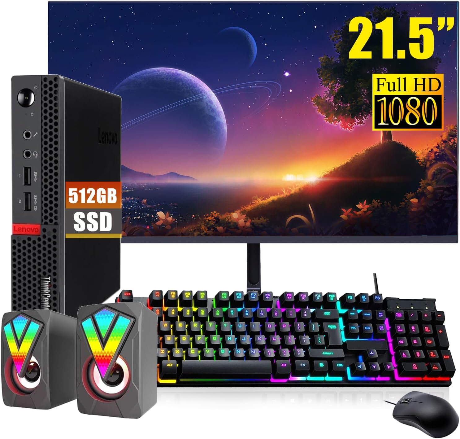 Lenovo ThinkCentre M910q Tiny Desktop Computer Mini PC, Monitor FHD 21. ...