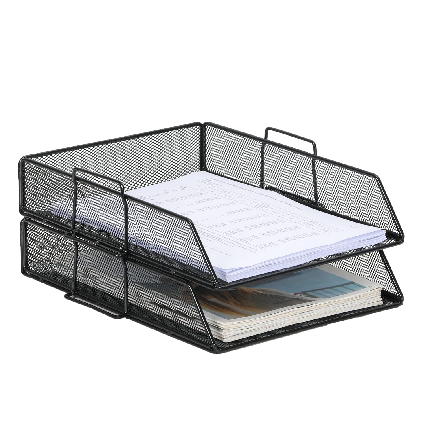 EasyPAG 2 Tier A4 Mesh in Trays Stackable Office Desk Tidy File Holder ...