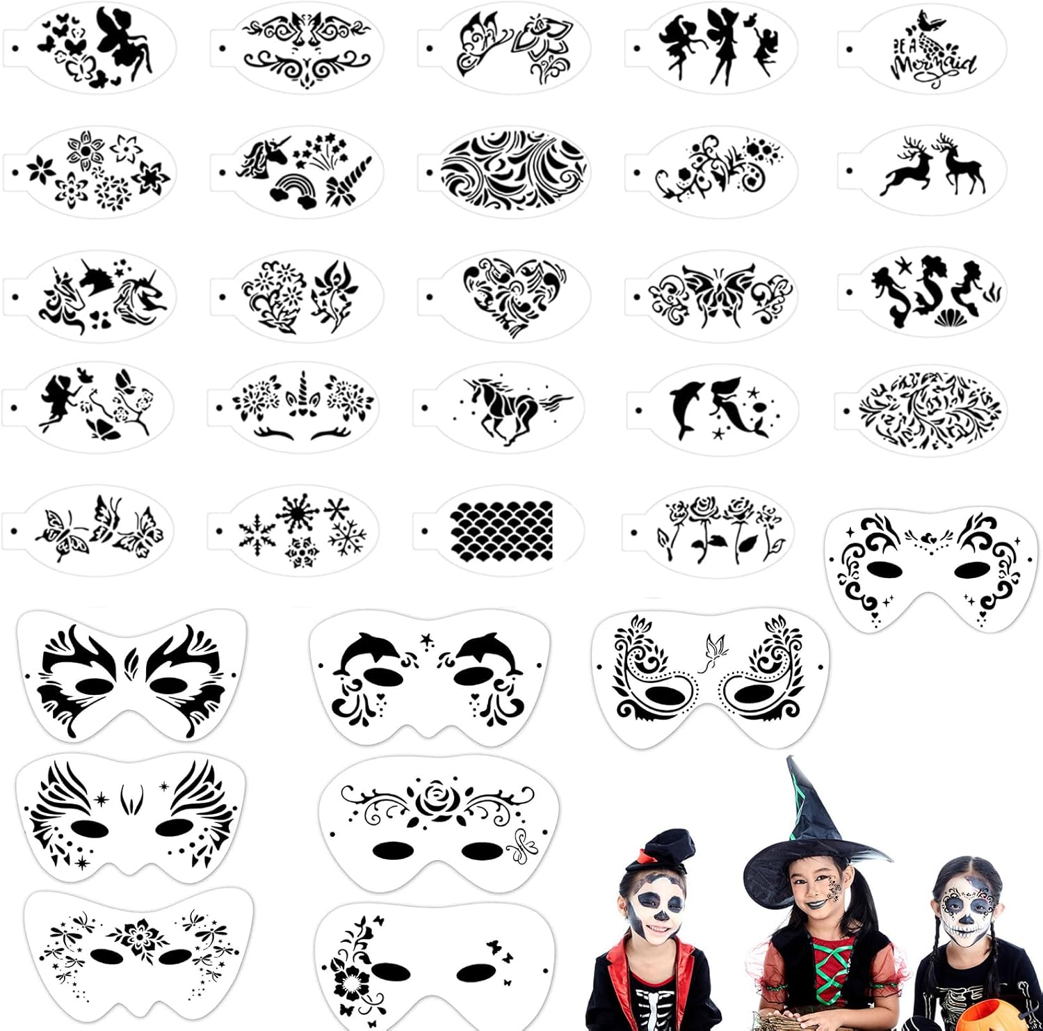 32 Pieces Face Paint Stencils, Reusable Face Painting Stencils Body ...