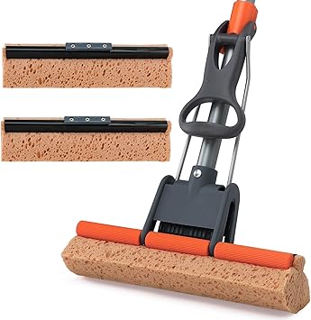 Amazon.com: Sponge Mops for Floor Cleaning with 2 Cellulose Mop Head ...