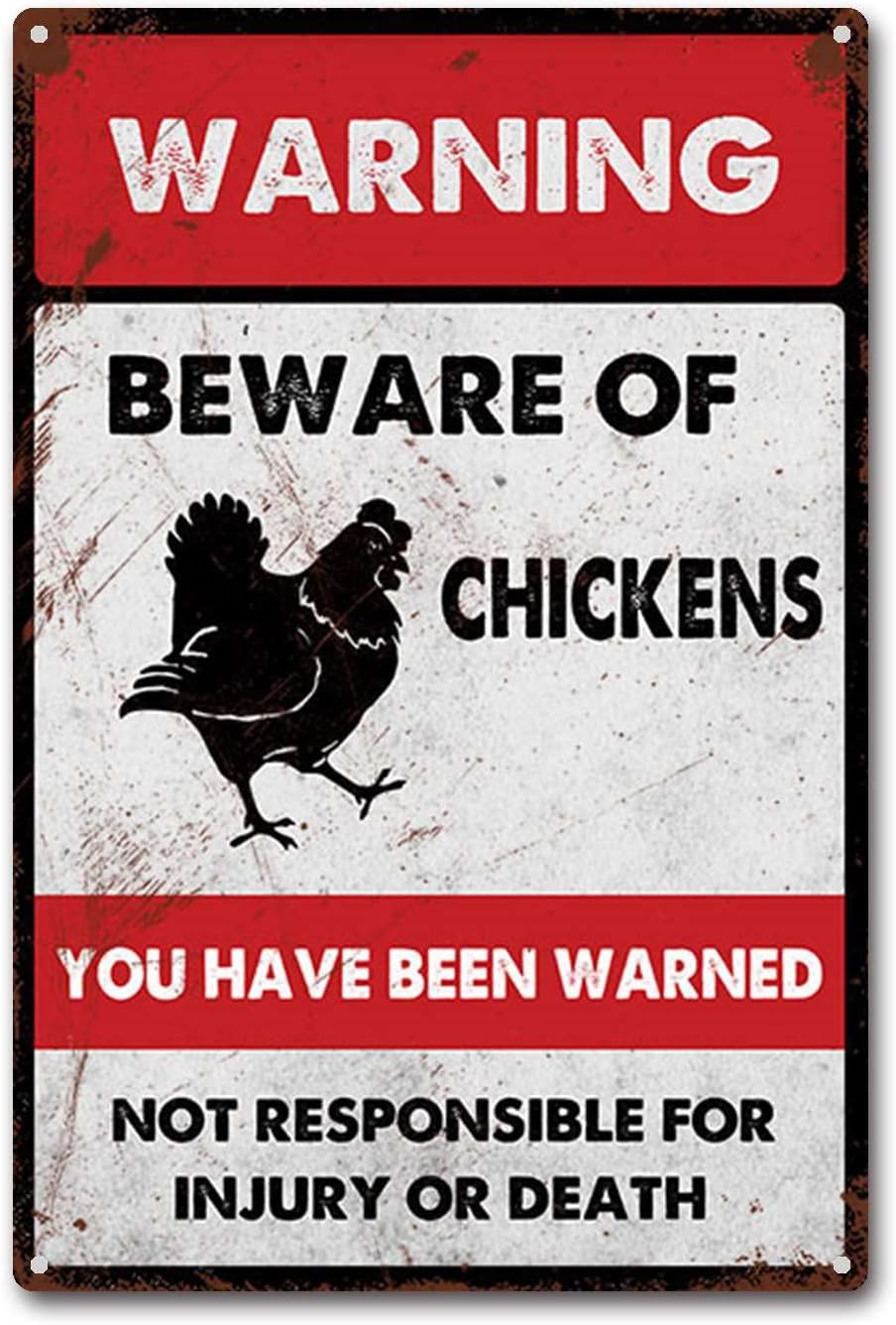 Amazon.com: LIUAXICIA Tin Sign Beware of Chickens Tin Sign Vintage ...