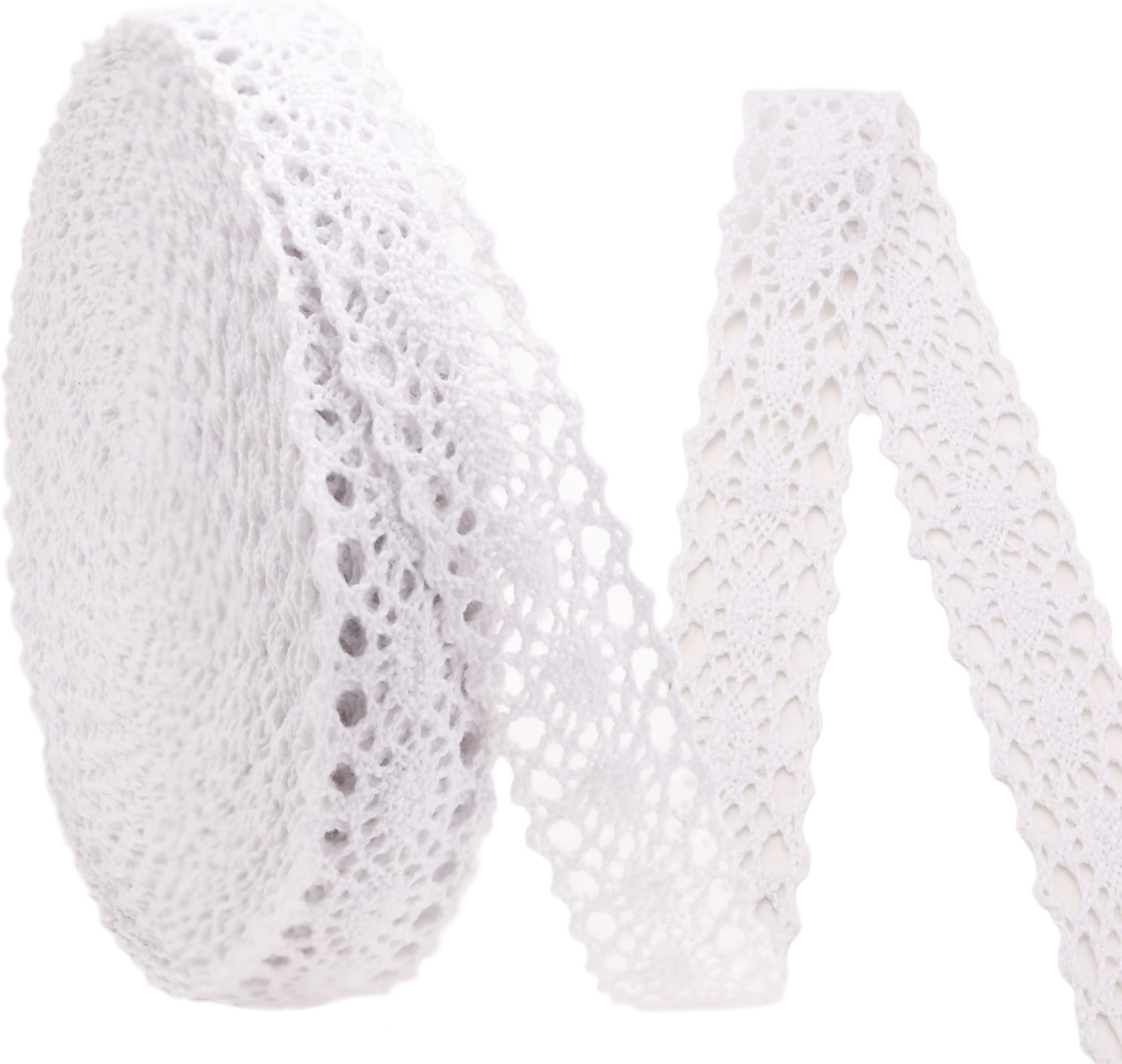 Amazon.com: White Lace Ribbon 18 Yards Cotton Lace Trim Vintage Crochet ...