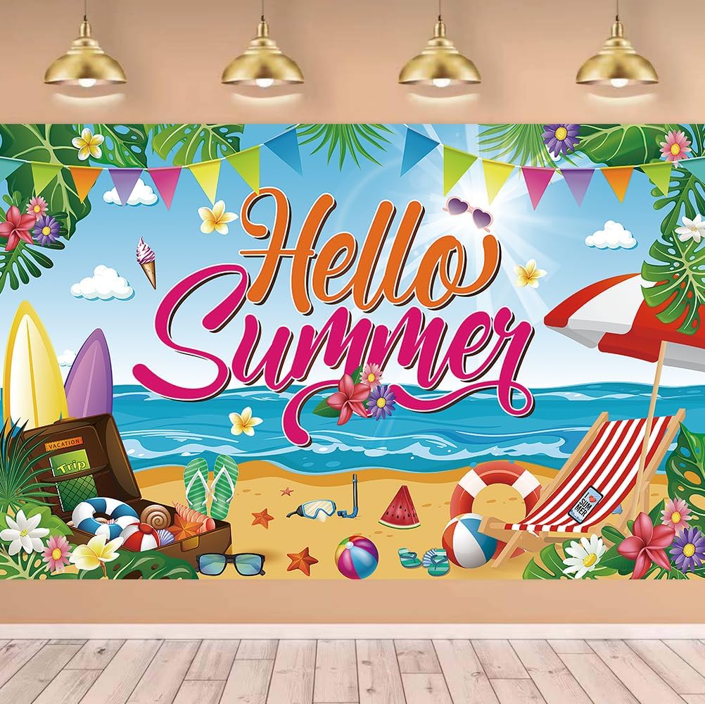 Amazon.com : LeDuo Hello Summer Pool Party Backdrop Tropical Palm Trees ...