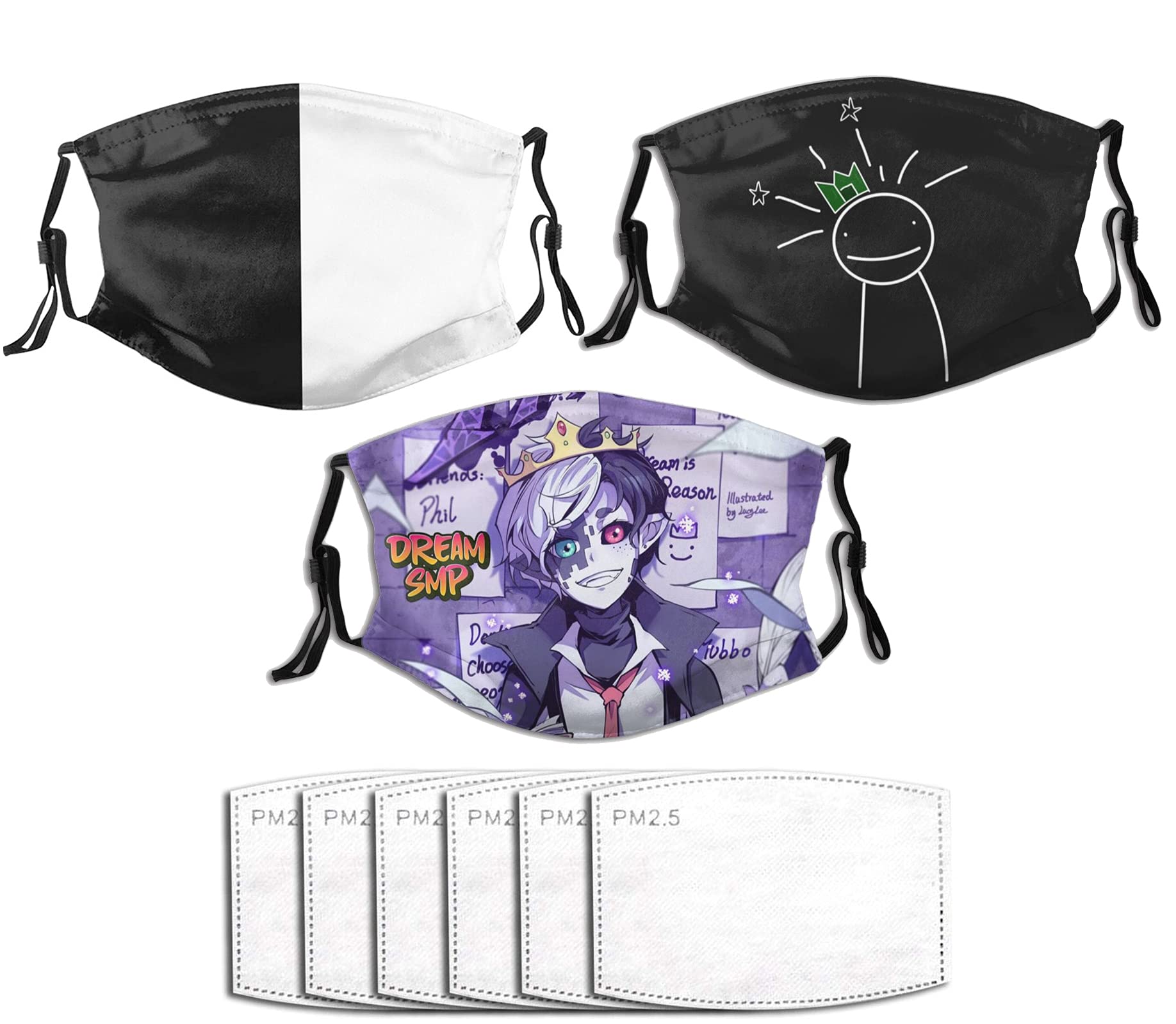 3pcs Dream Smp Ranboo Bw Mask Suitable For Children Teenagers ...