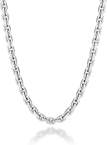 Miabella Solid 925 Sterling Silver Italian 3mm Thick Square Link Open Box Chain Necklace for Men ...