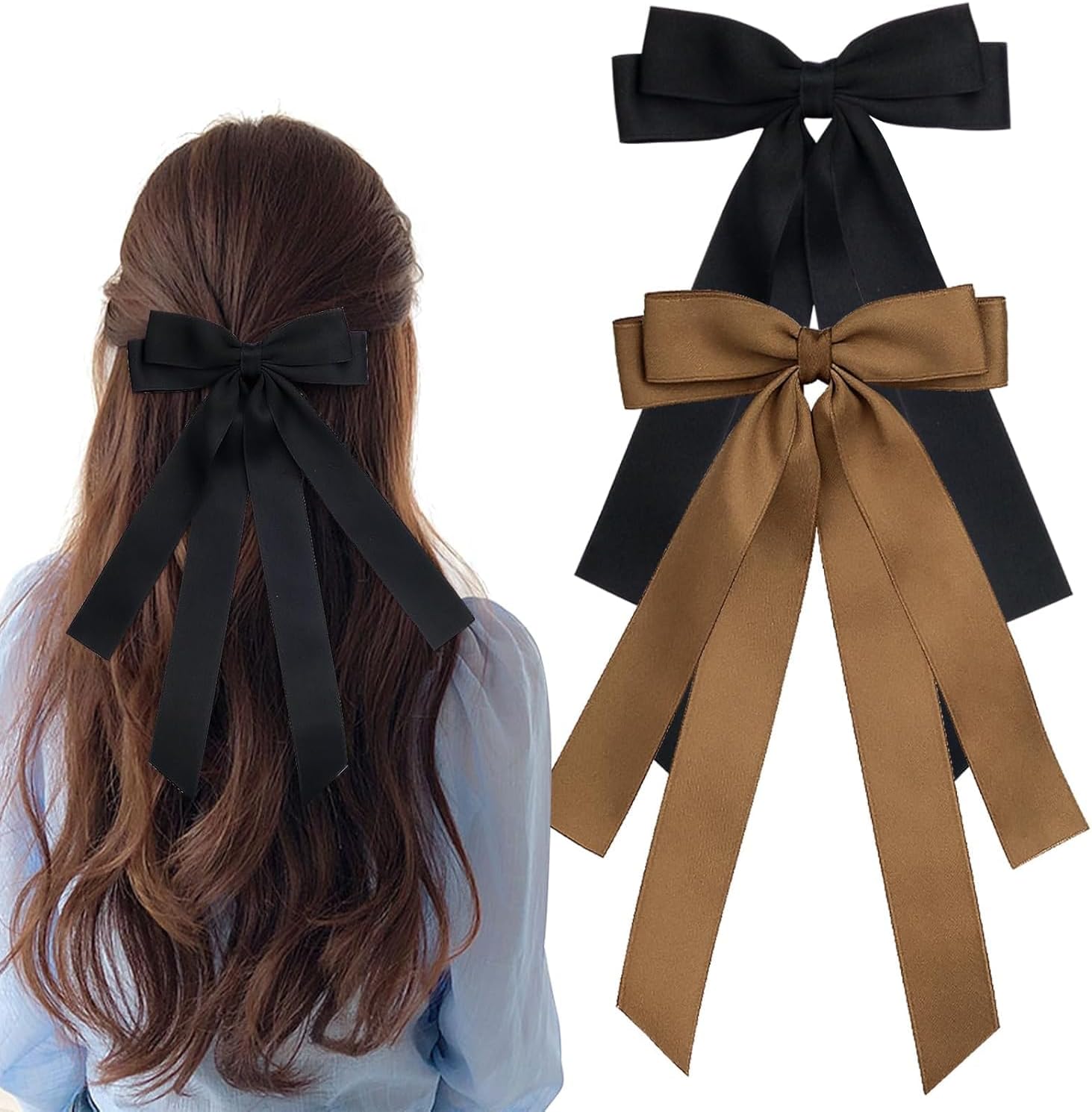 Amazon.com : Silky Satin Hair Bows 2Pcs Big Hair Bows for Women Girls ...
