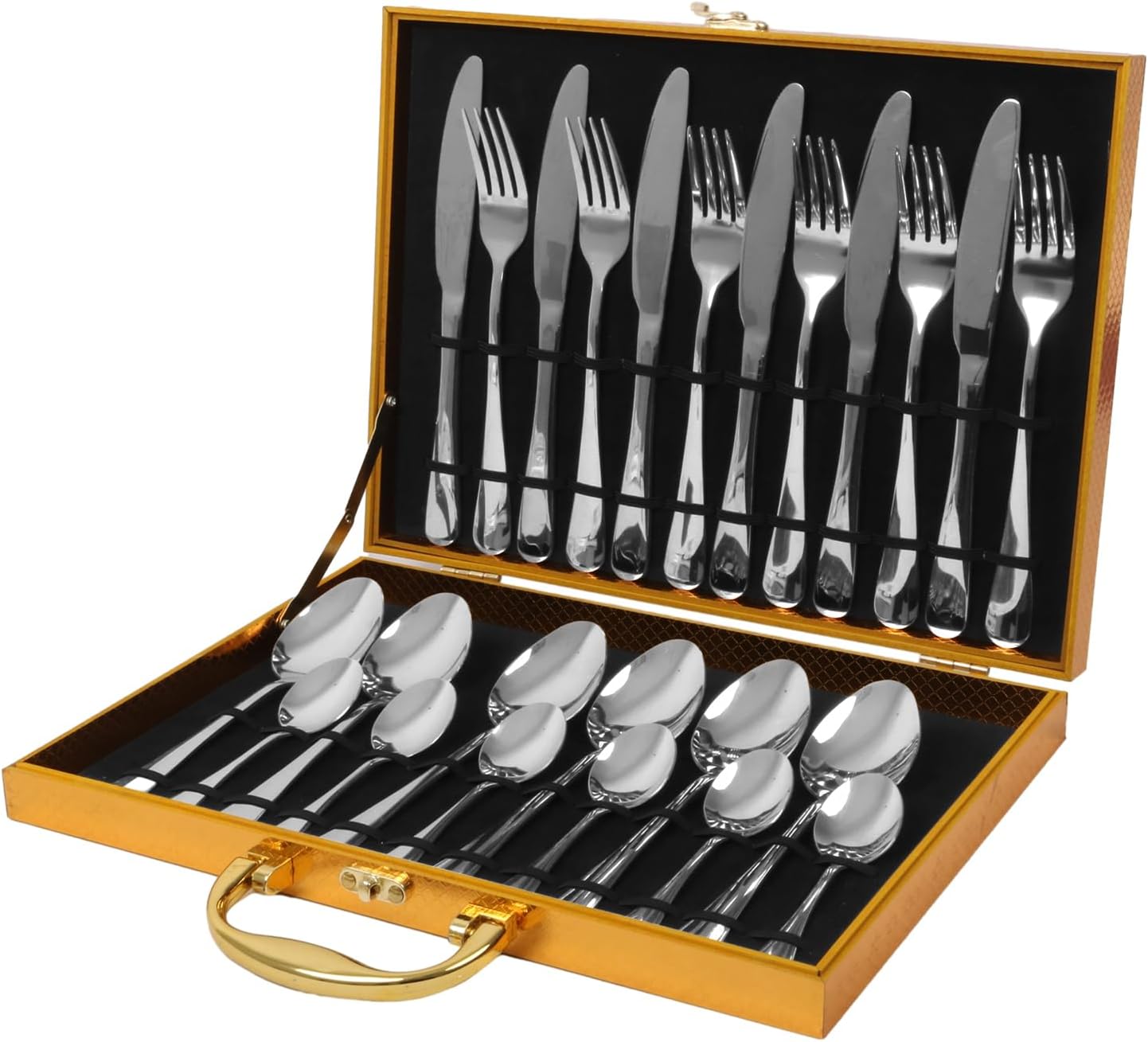 Amazon.com | Luxury Cutlery Set with Wooden Organizer 24 Piece ...
