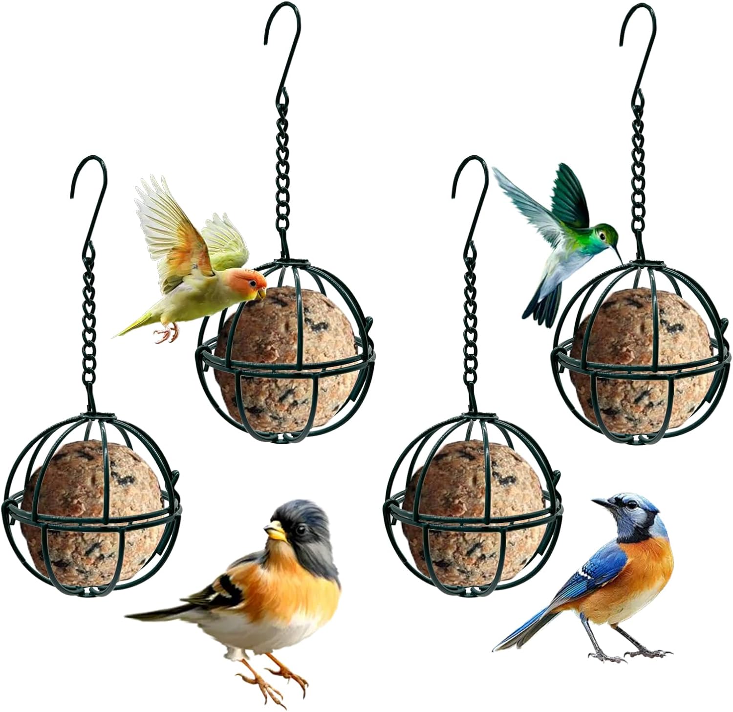Amazon.com : 4 Pcs Balls Suet Feeders Metal Hanging Birds Feeder with Hooks for Outside Hanging ...