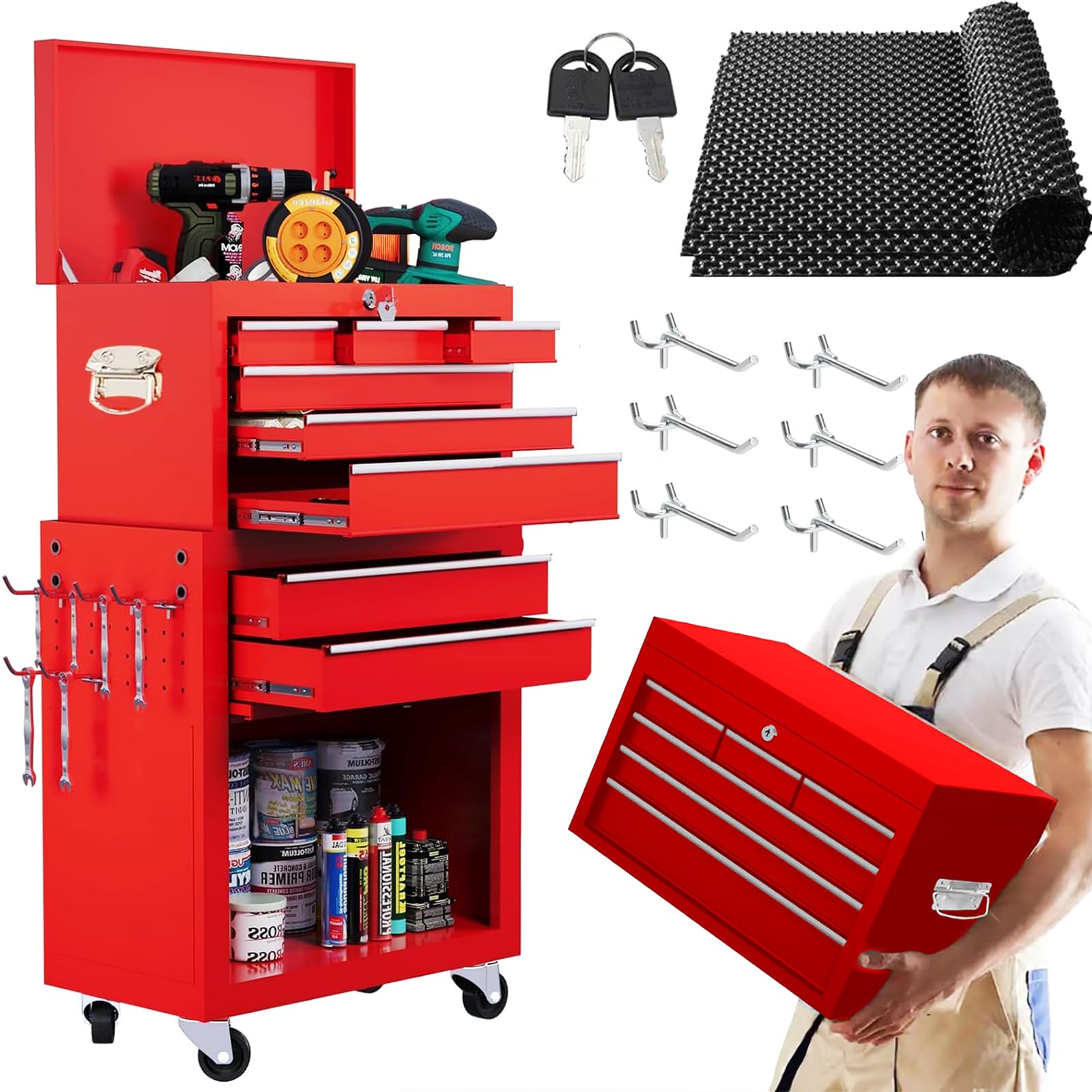 Amazon.com: Tool Chest with Wheels - 8 Drawers Rolling Tool Box with ...