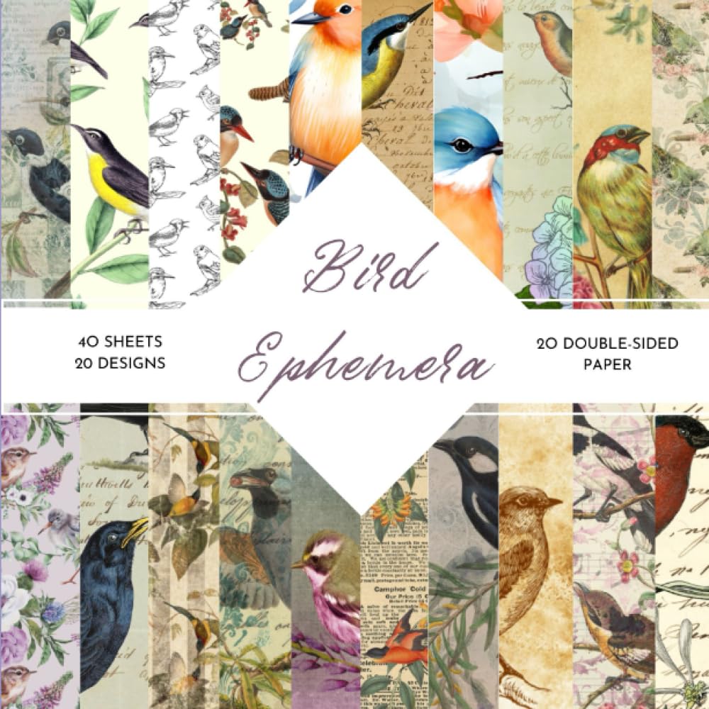 Bird Ephemera Scrapbook Paper: | Ephemera Bird Craft Paper | 8.5 x 8.5 ...