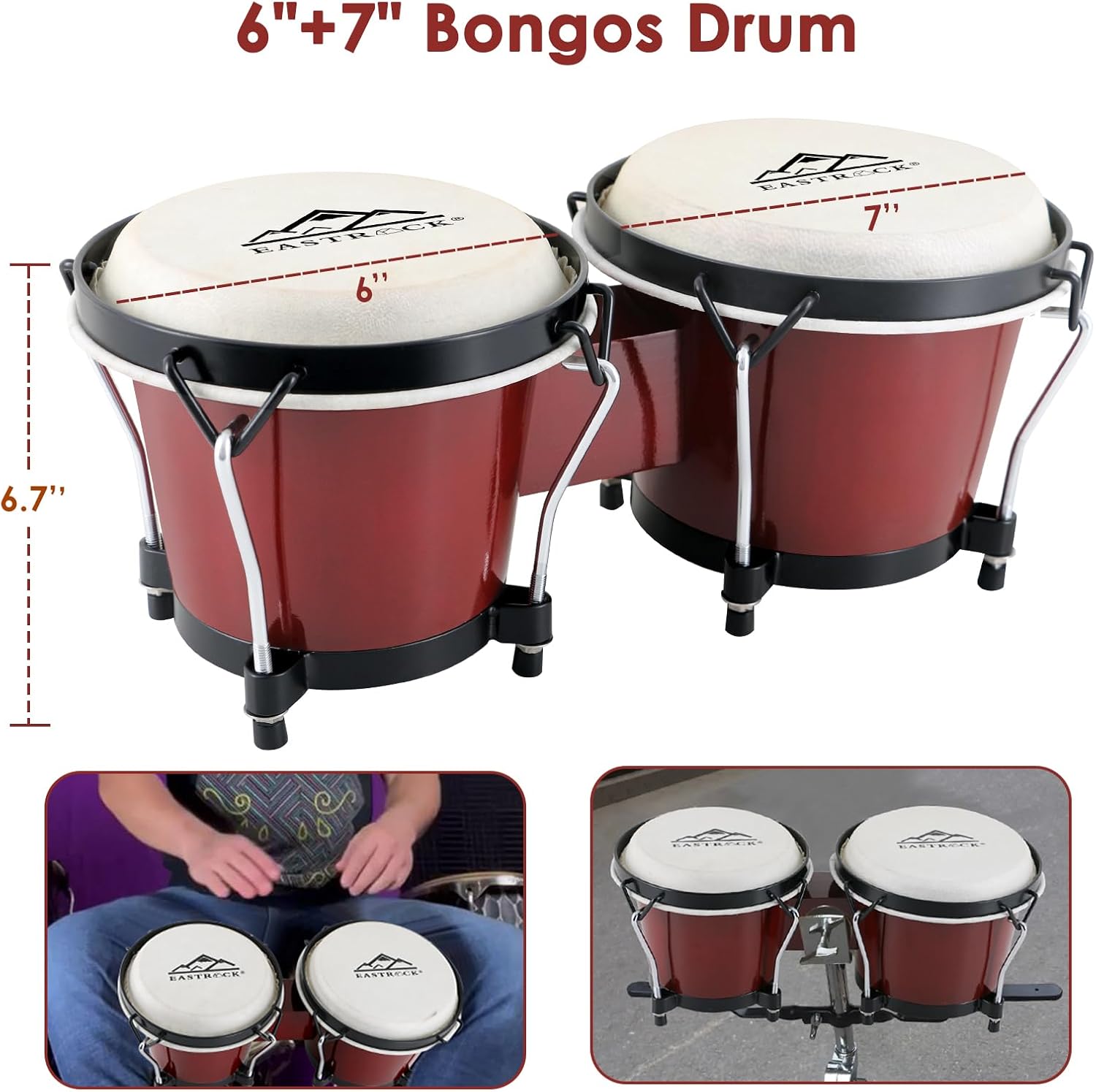 EASTROCK Bongo – Juego de bongos de 6 y 7 pulgadas para adultos, niños ...
