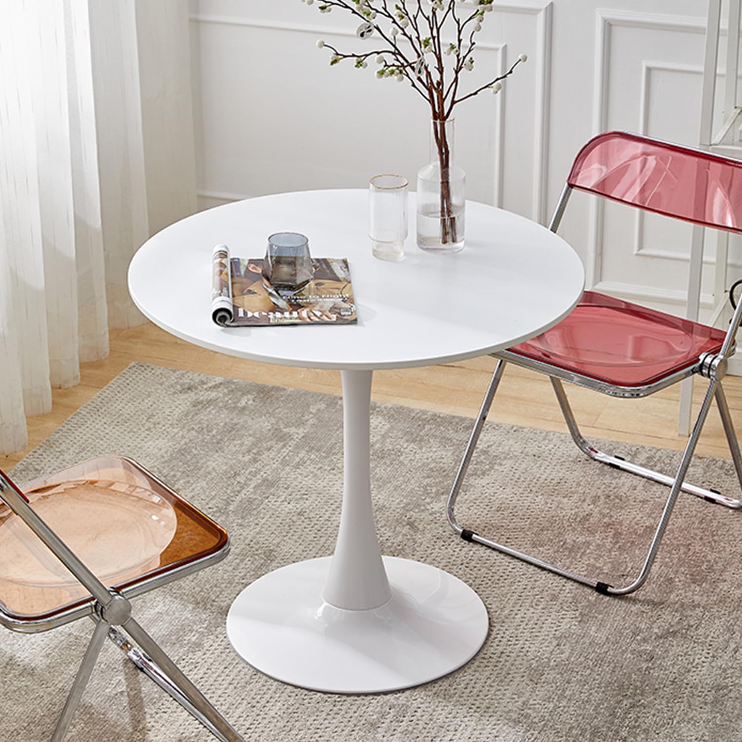 Amazon.com: Kasinali White Round Table 24 inch, White Dining Table ...