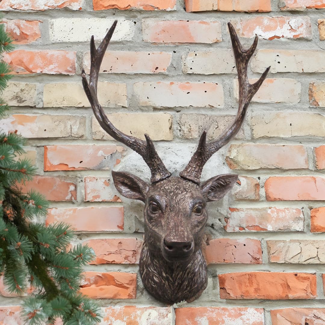 THE ENCHANTED GARDEN Wall Mounted Stag Head Home Decor Brown Resin ...