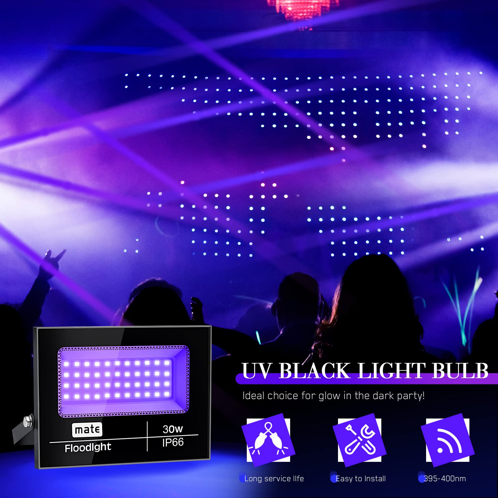 6 Pack 30W LED Black Lights, Blacklight Flood Light with Plug and ...