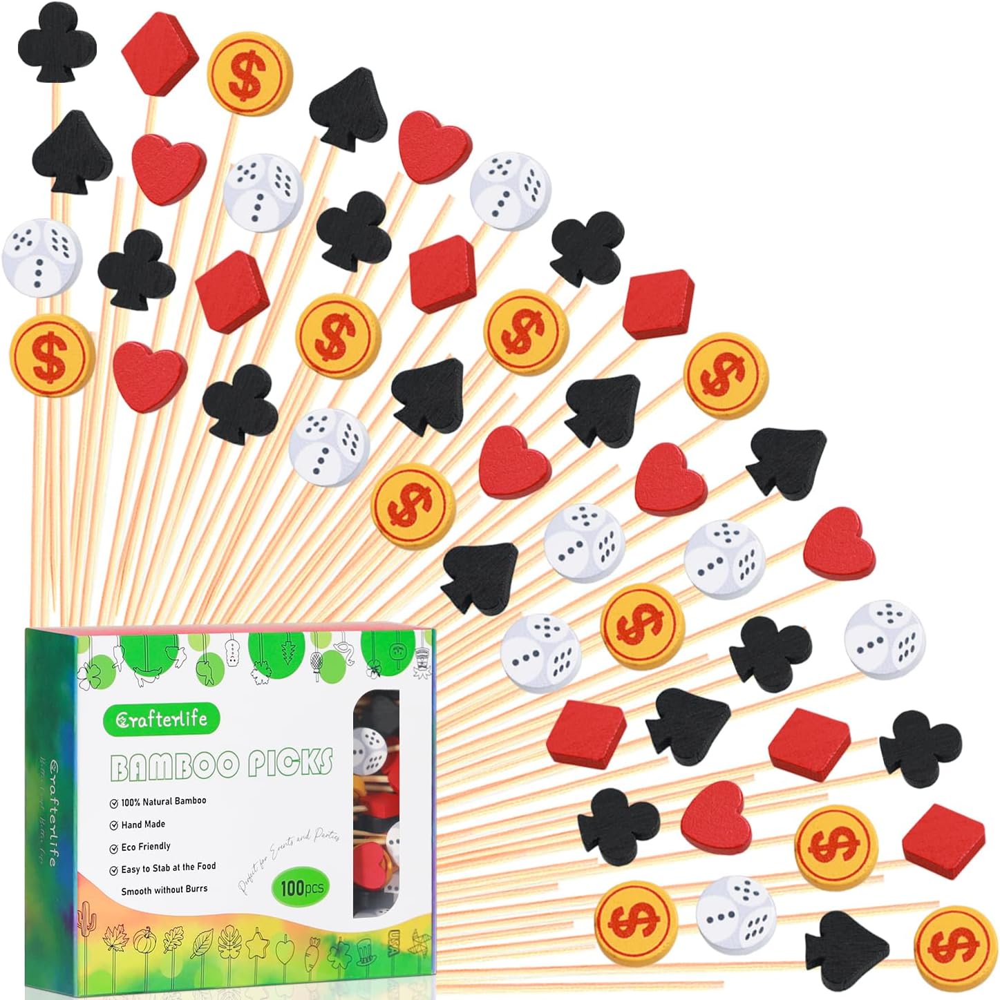 Amazon.com | Aemygo 300 Pcs Casino Cocktail Toothpicks, Bamboo ...