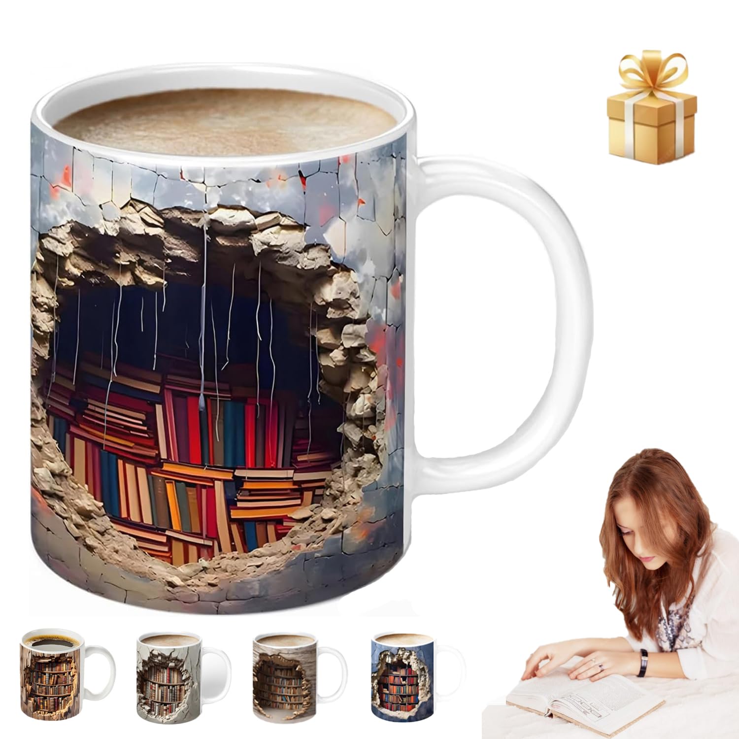 Amazon.com: Jaysanter Visual Effect 3D Bookshelf Mug, Book Mug, Library ...