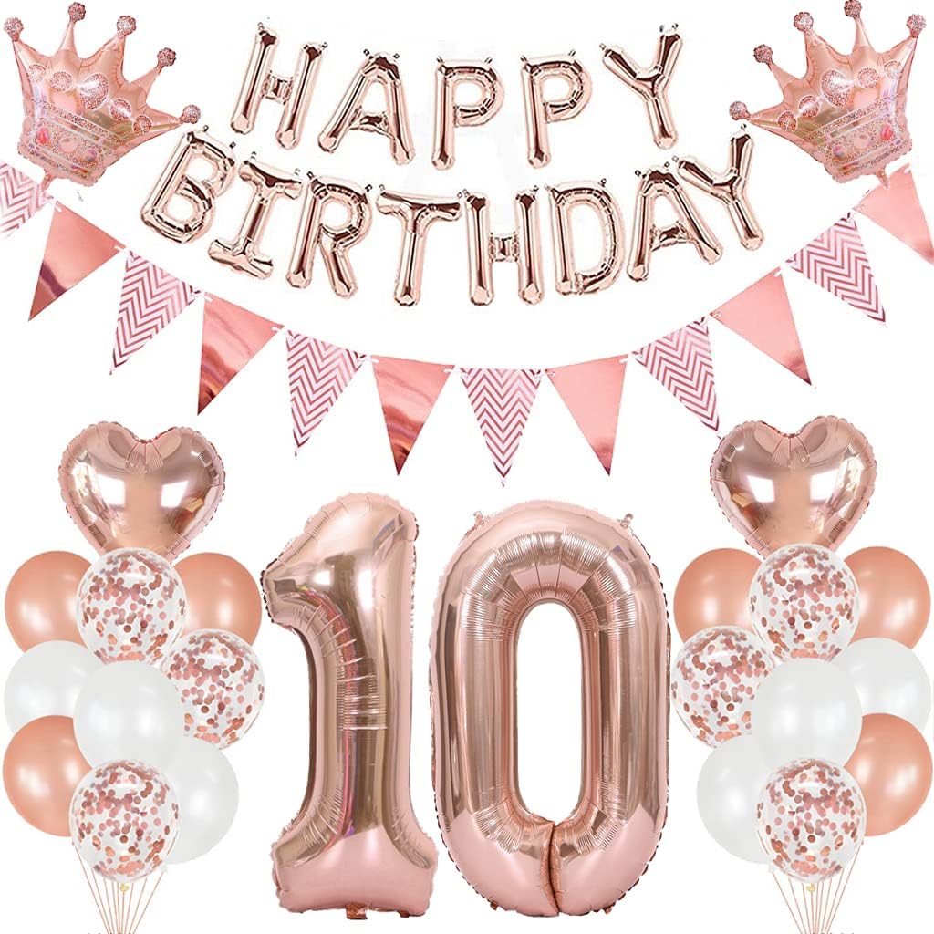 Cymeosh Luftballon 10. Geburtstag Deko Set, Rosegold Geburtstagsdeko 10 ...