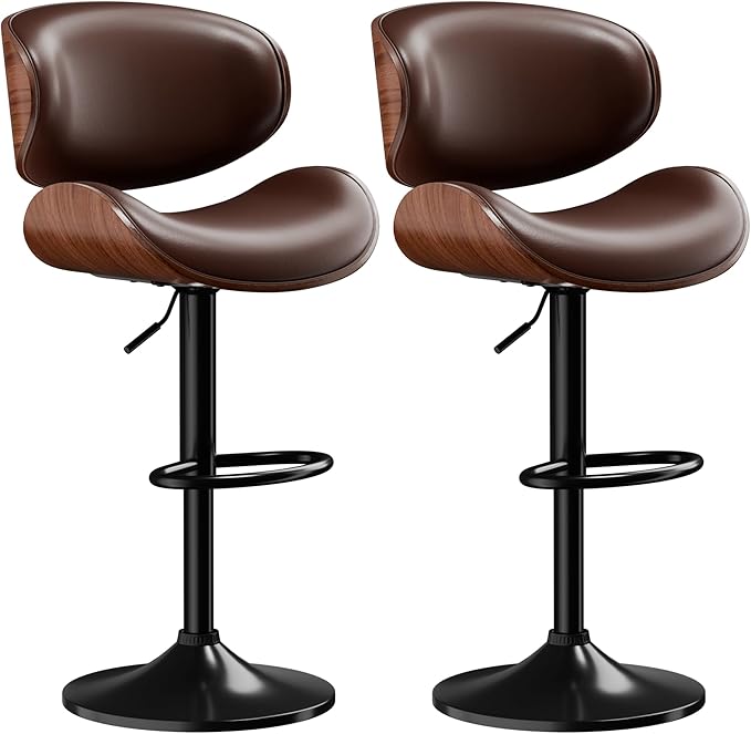 Aowos Adjustable Swivel Bar Stools with Back and Footrest