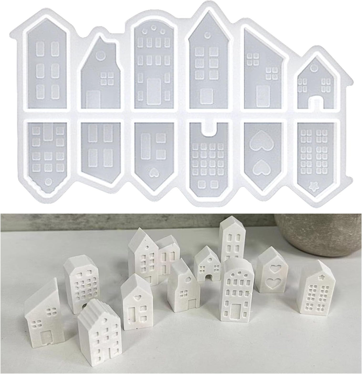 Silikonformen Gießformen Häuser, 12 Stück Mini Silikonform Haus ...