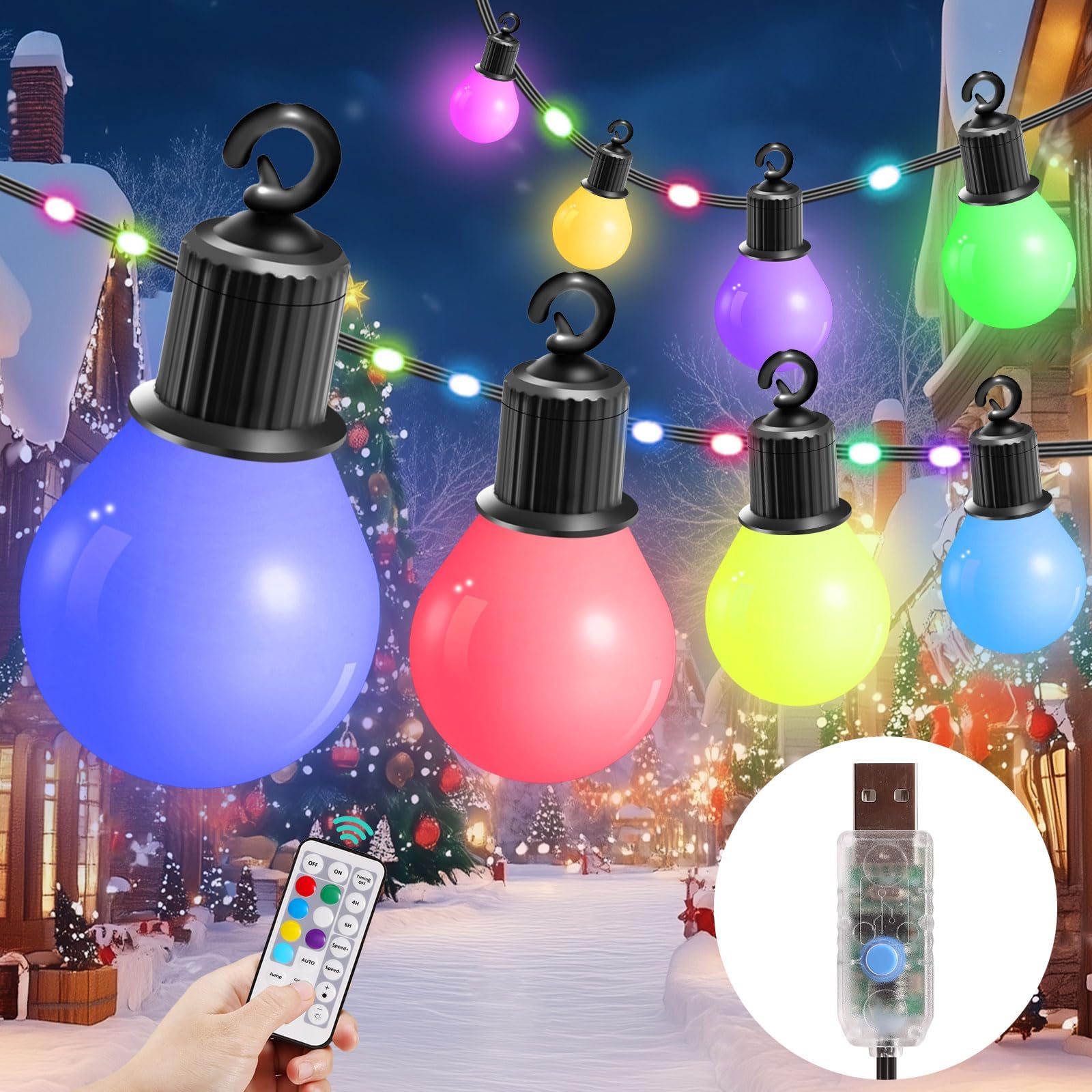 IRISECO Festoon Lights Outdoor, 12.5M/41Ft Colored Garden String Lights ...