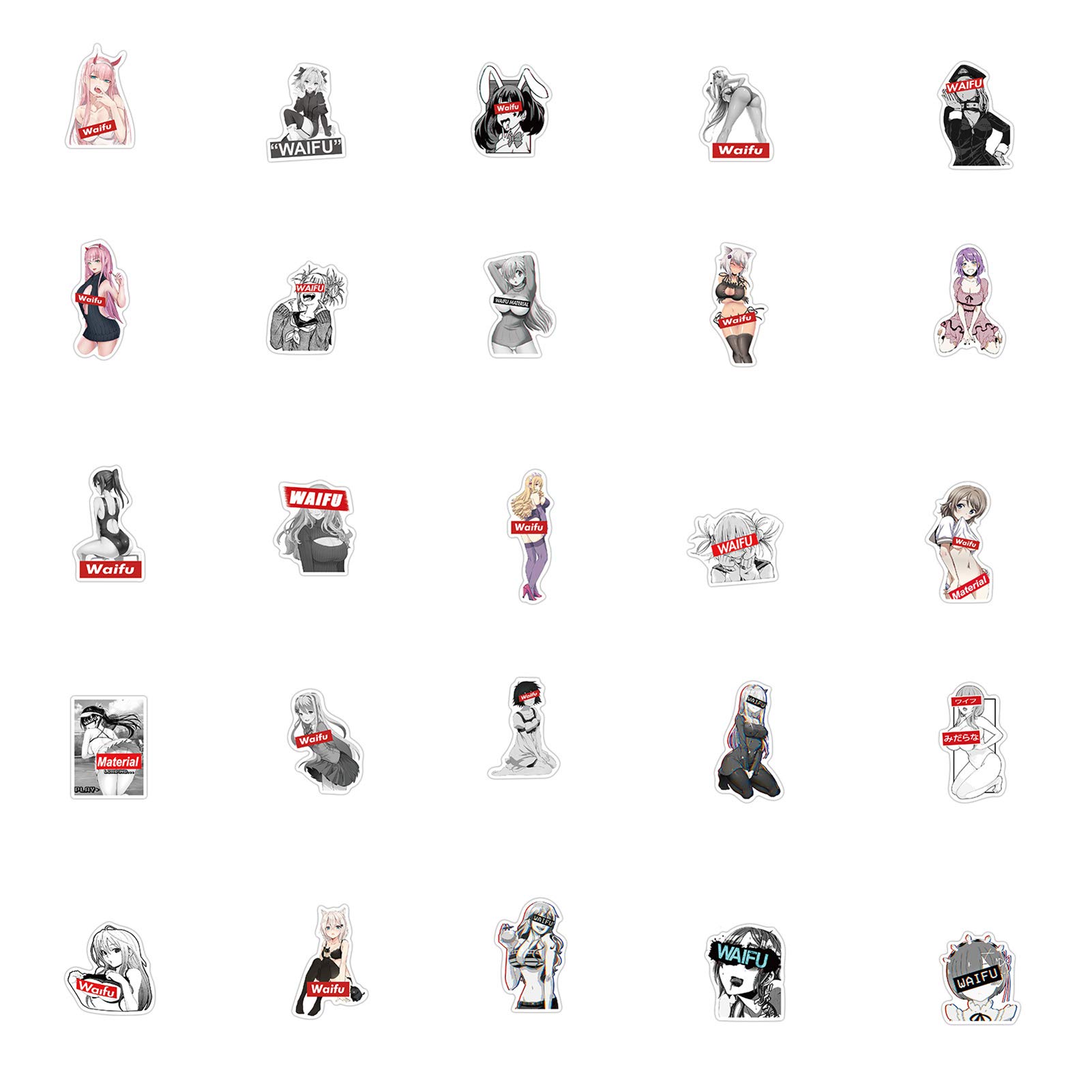 Waifu Stickers, 50pcs, Sexy Girls Anime Cartoon Waifu Stickers, Vinyl ...