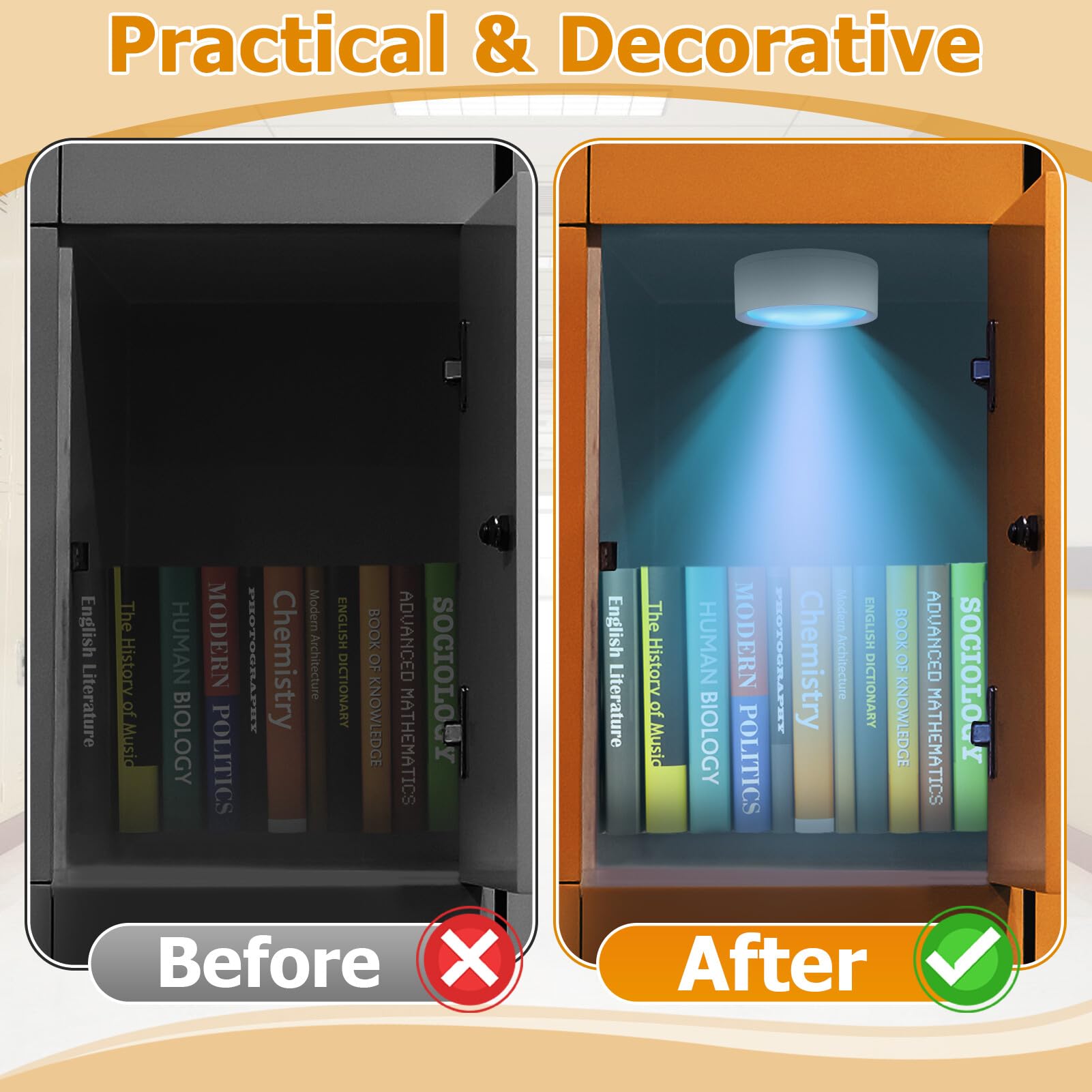 Locker Decor Magnetic Locker Light With Timer - Color Changing LED Puck ...