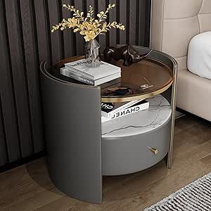 Amazon.com - Modern Round Bedside Table with Drawers, Multifunctional ...