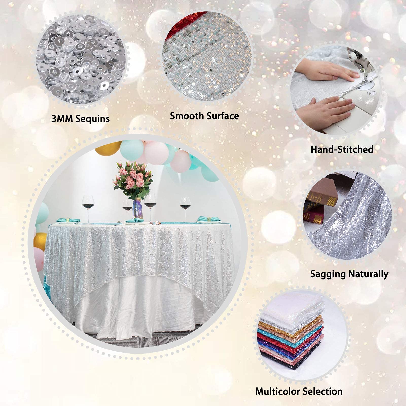 TCBESTO Silver Sequin Tablecloth 90x132 Inches Glitter Tablecloth ...