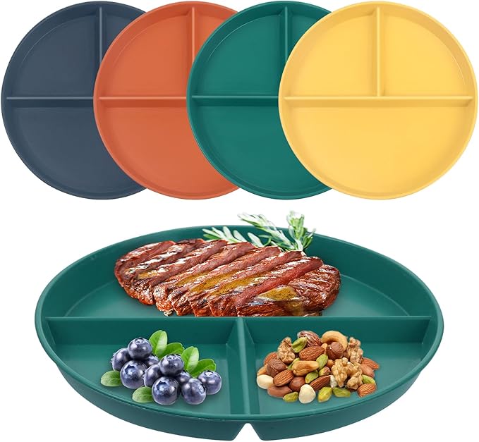 GOTRUST 4PCS Portion Control Plates, Unbreakable Divided Dinner Plates ...