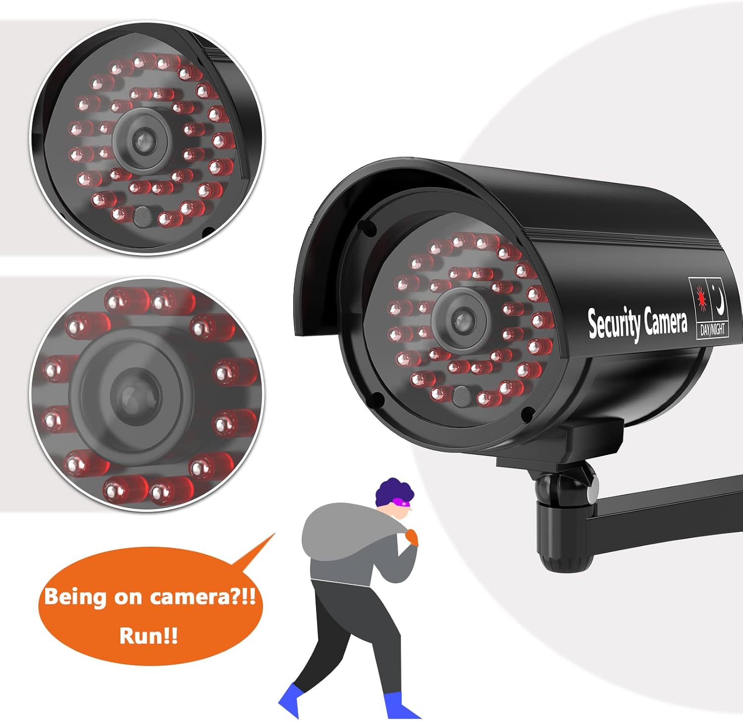 WALI Bullet Dummy Fake Surveillance Security CCTV Dome Camera Indoor Outdoor with 30 ...