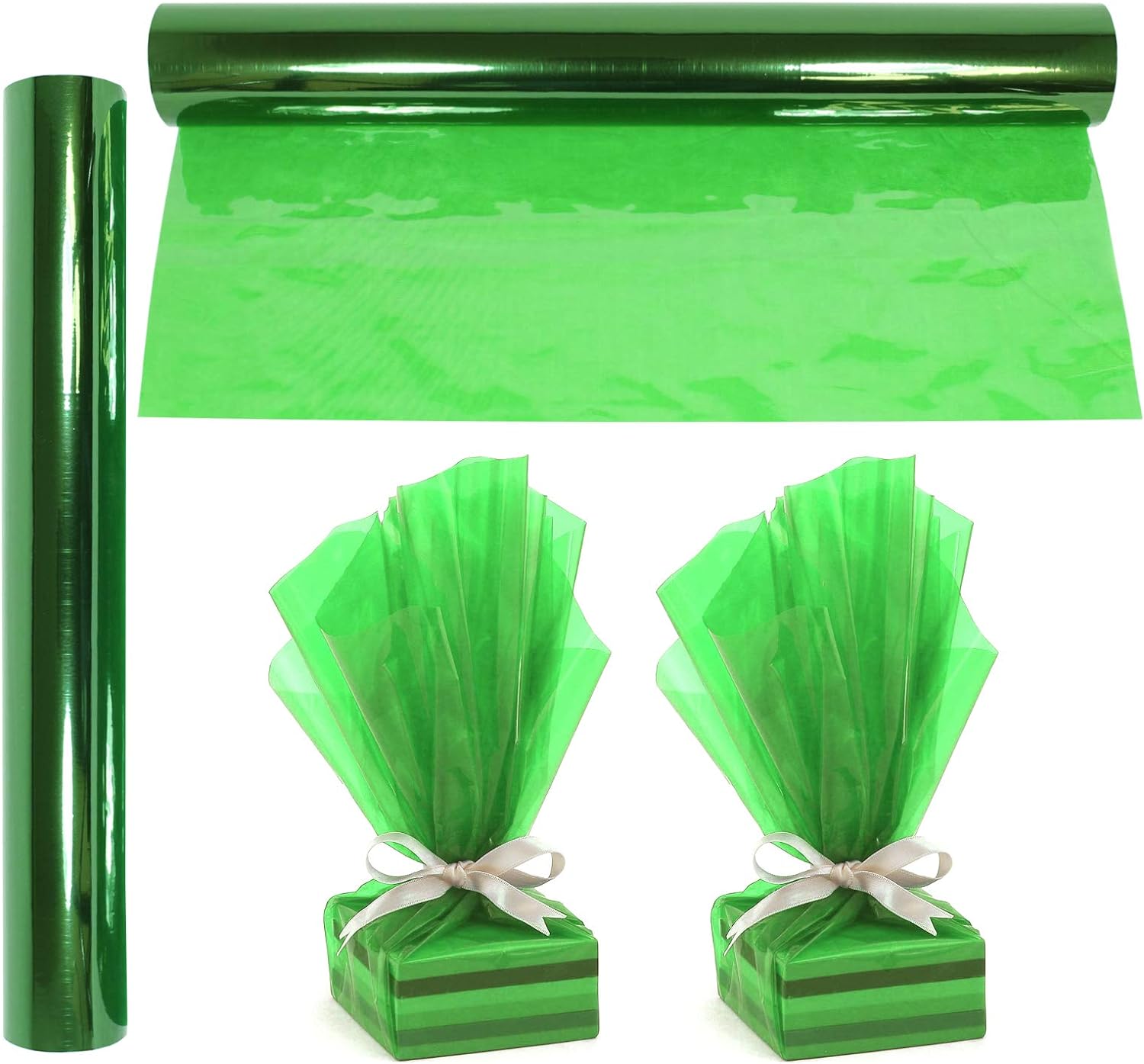 Amazon.com: Cellophane Wrap Roll Green | 100’ Ft. Long X 16” in. Wide ...
