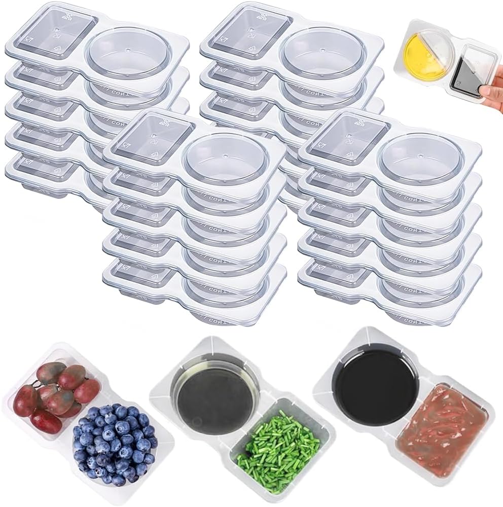 Bukbas 20PCS Double Compartment Condiment Containers, Reusable Snack ...