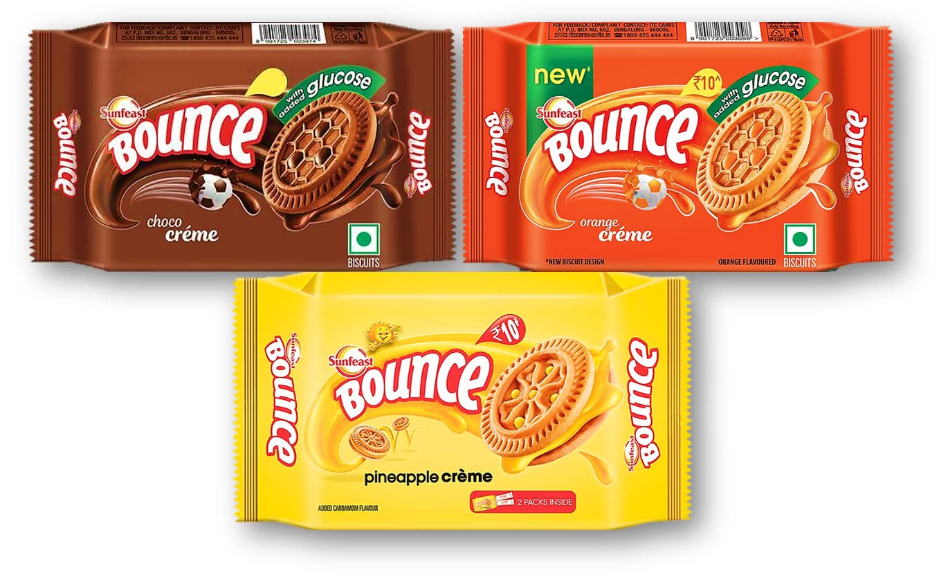 Unique - Sunfeast Bounce Choco + Orange + Pineapple 58g (Each of 1 ...