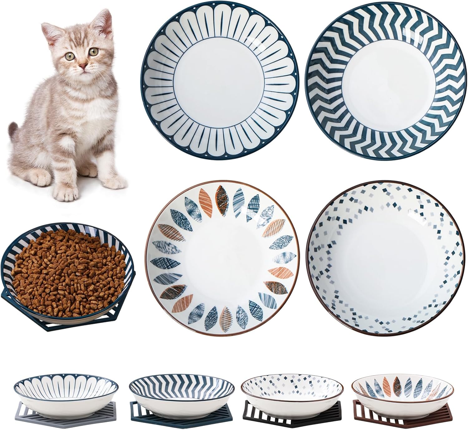 Amazon.com : Ximthmoney Ceramic Cat Dishes with Nonslip Mats(Set for 4 ...
