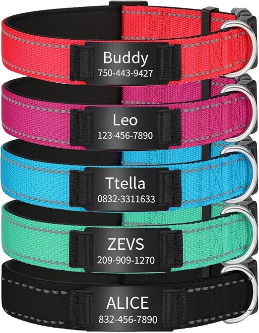 Personalized Reflective Dog Collars, Custom Engraved Stainless Steel ...