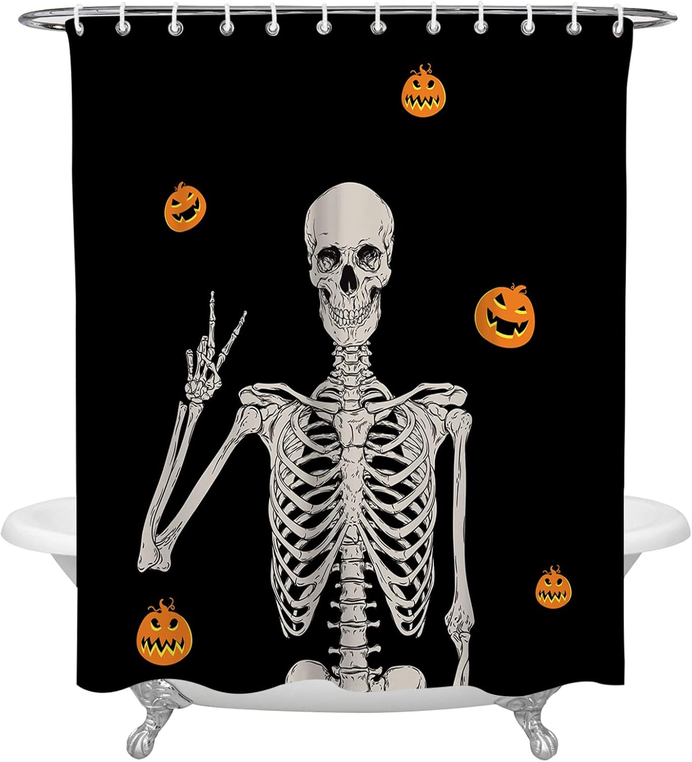 Amazon.com: VDLBT Halloween Shower Curtains Funny Skull with Grimace ...